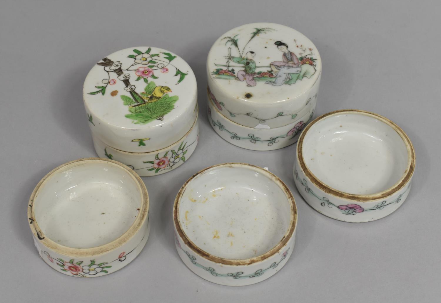 A Collection of 18th/19th Century Chinese Ink/Makeup Pots, Two Complete ...