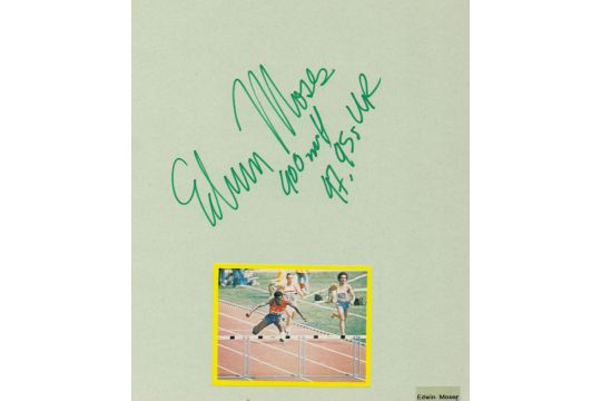 Athletics, Edwin Moses 12x8 signature piece featuring a 4x3 colour ...