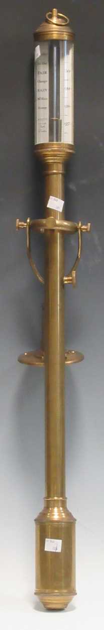 A 20th century marine brass stick barometer with gimbal fitting, signed ...