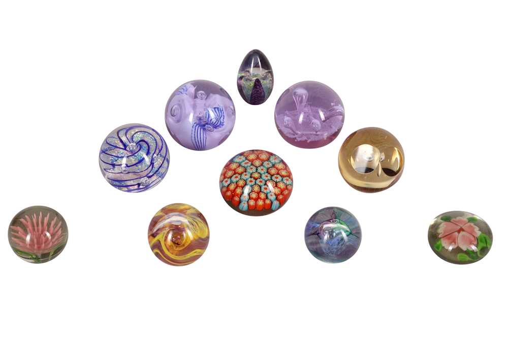 A COLLECTION OF TEN GLASS PAPERWEIGHTS, including five by Caithness ...