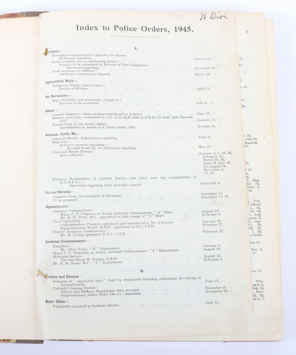 Scarce Wartime Metropolitan Police Orders for 1945, Bound Volume with a ...