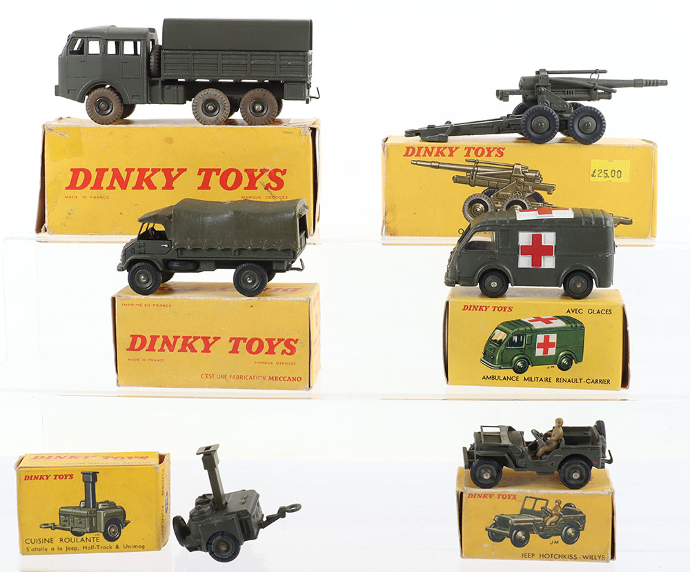 Six Boxed French Dinky Military Toy Models, 80BP Jeep Hotchkiss Willys ...
