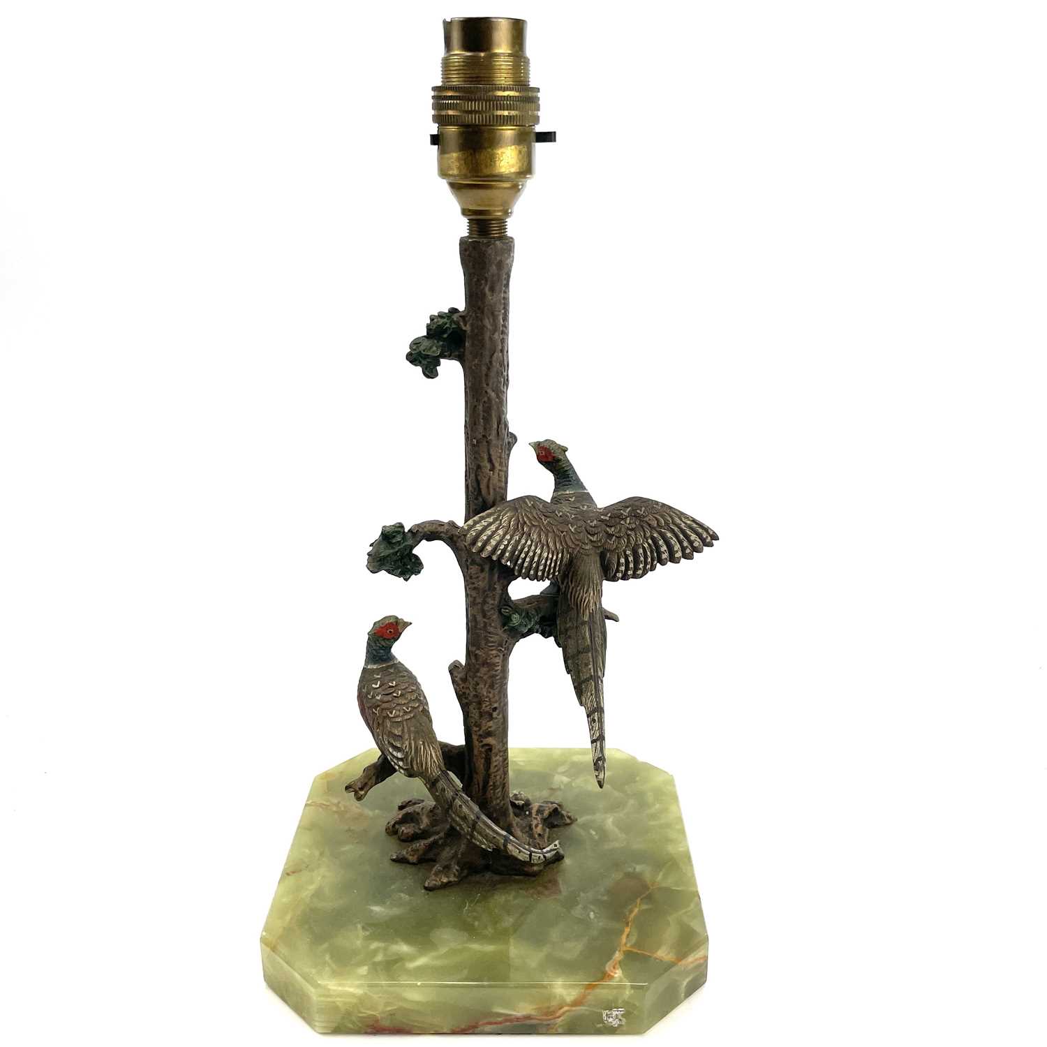An Austrian bronze cold painted table lamp in the form of a tree with ...