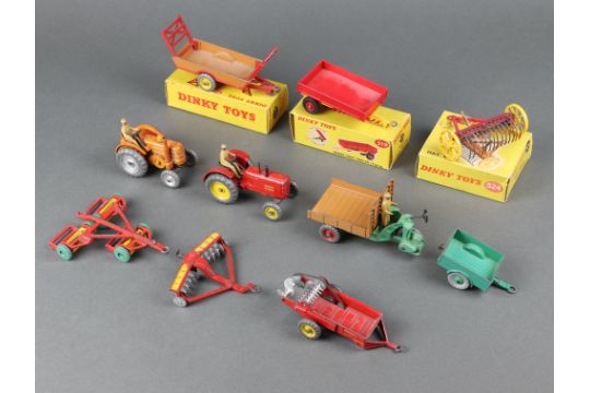 A Dinky 319 Weeks farm trailer boxed, a Dinky 320 Harvest trailer boxed ...