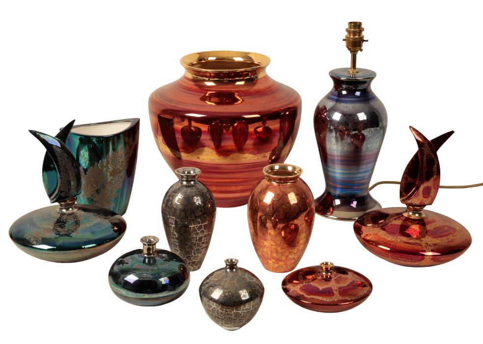 ATKINSON-JONES: A COLLECTION OF LUSTRE GLAZED CERAMICS including jars ...