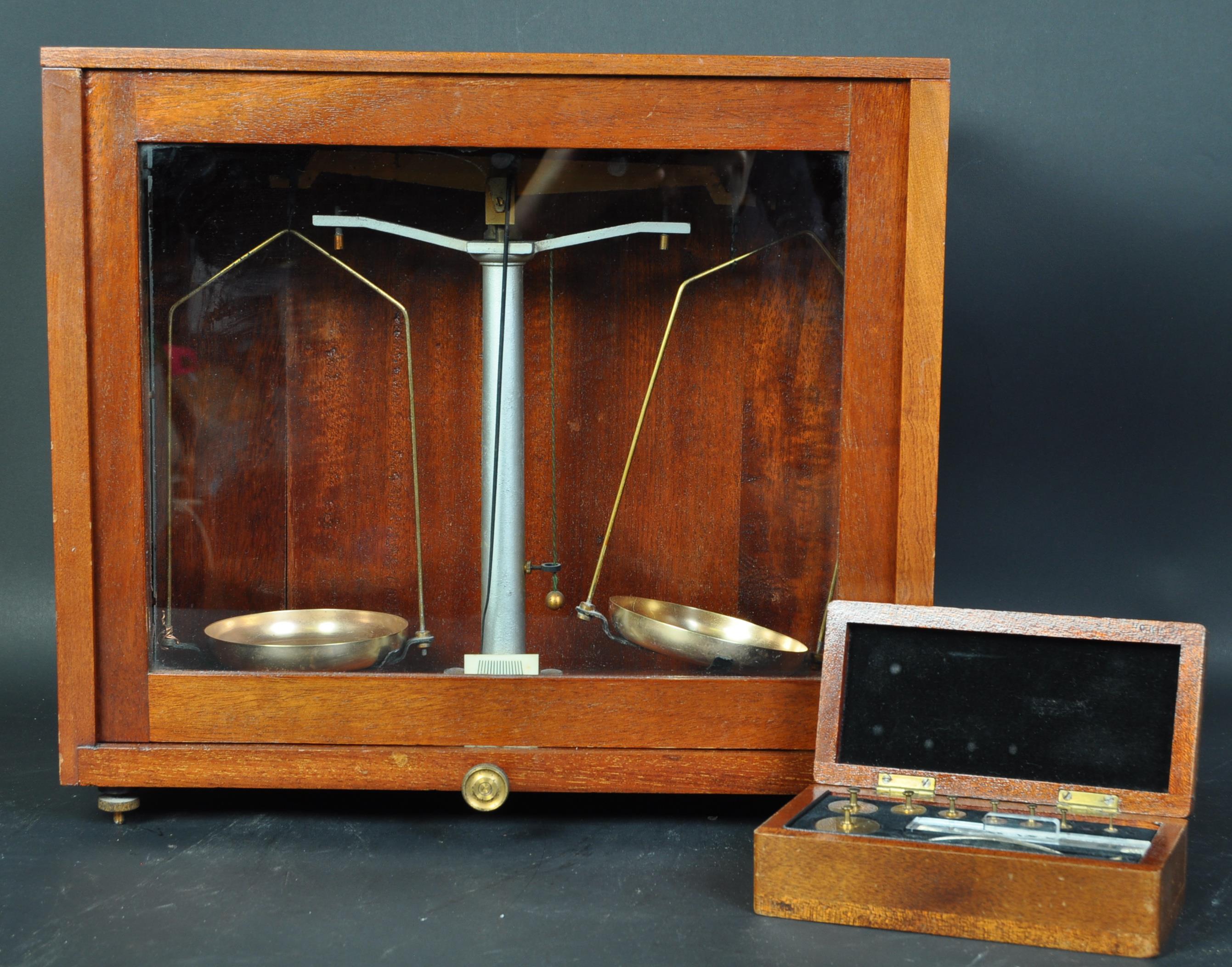 A set of vintage circa 1960s cased laboratory balance scales by London ...