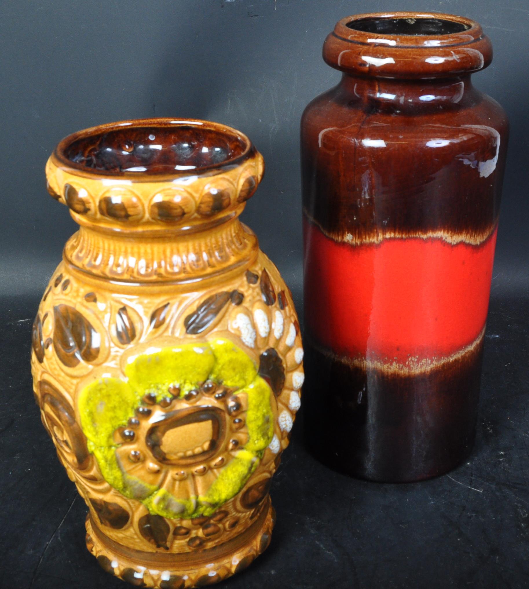 A pair of retro vintage 20th Century West German pottery vase. One ...