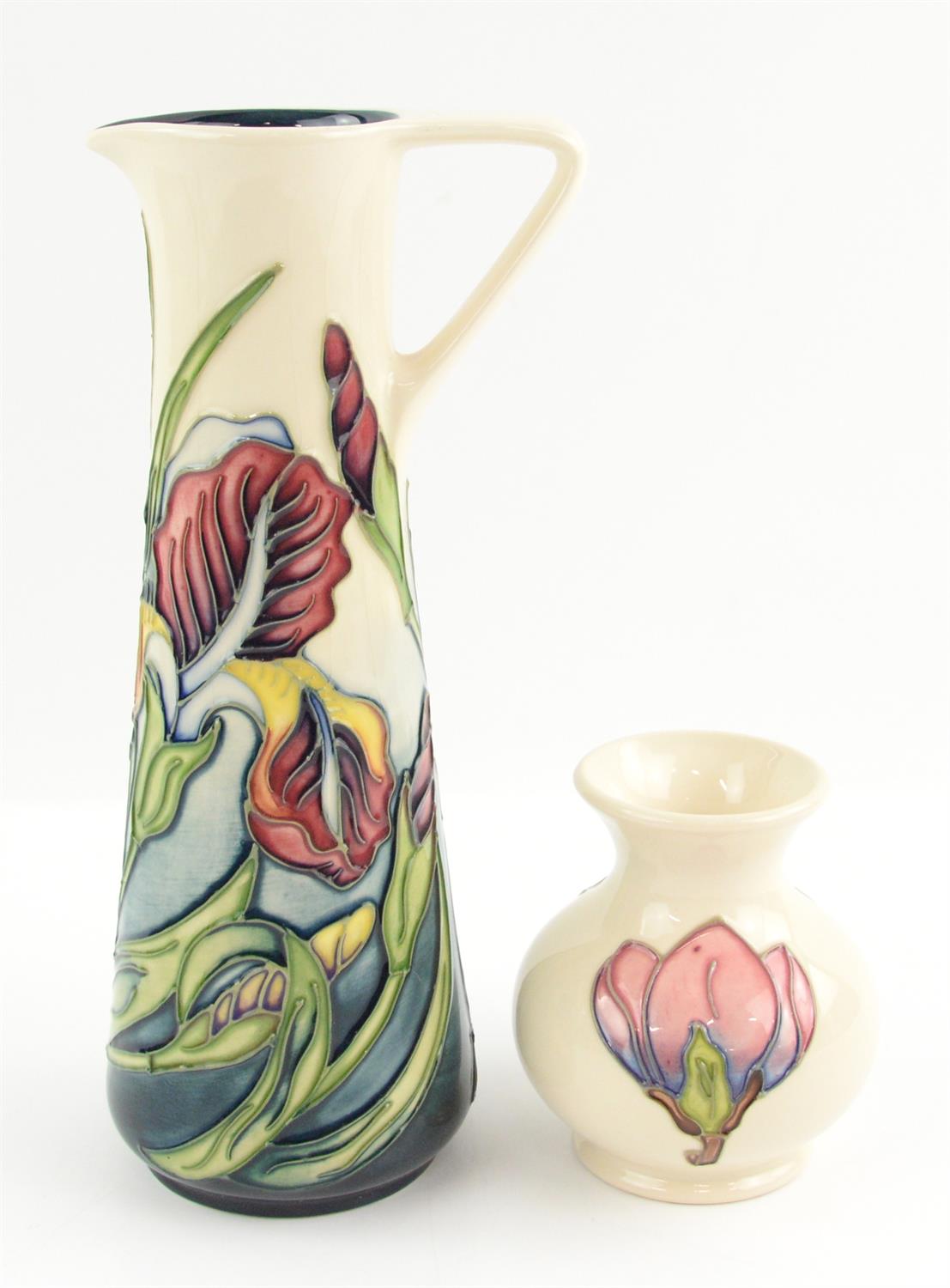 Moorcroft Iris design ewer, M.C.C. numbered 638, dated 96, 25 cm high ...