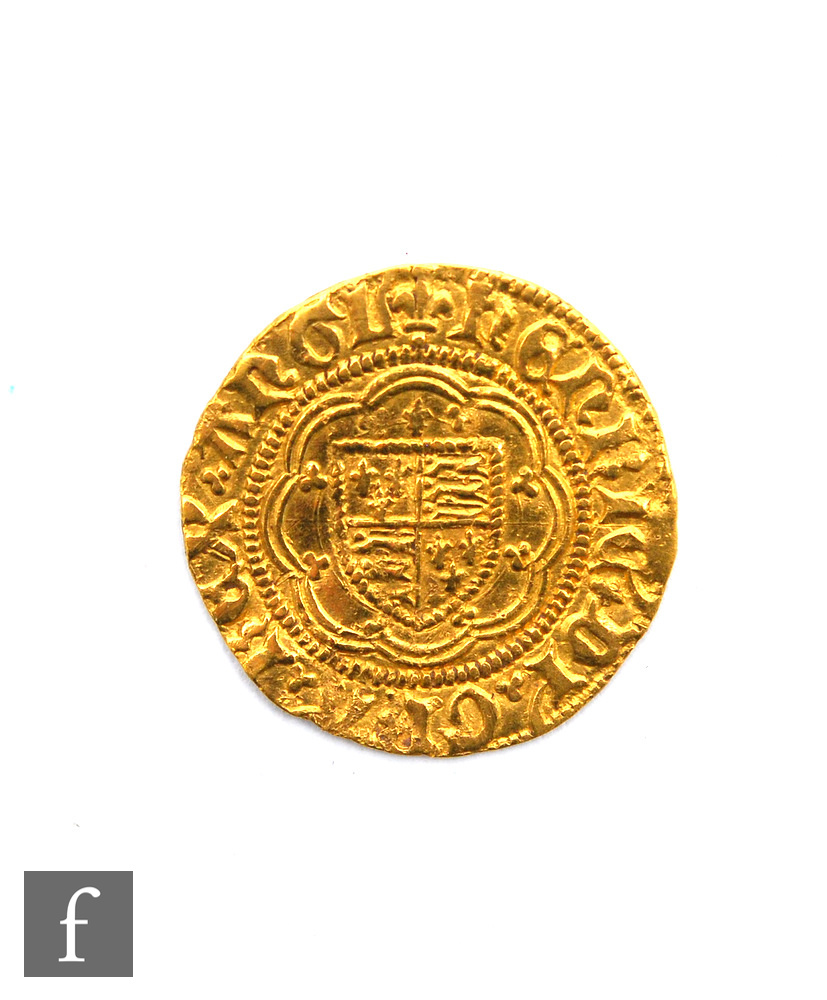 A Henry VI gold quarter noble, annulet issue, MM Calais over shield ...