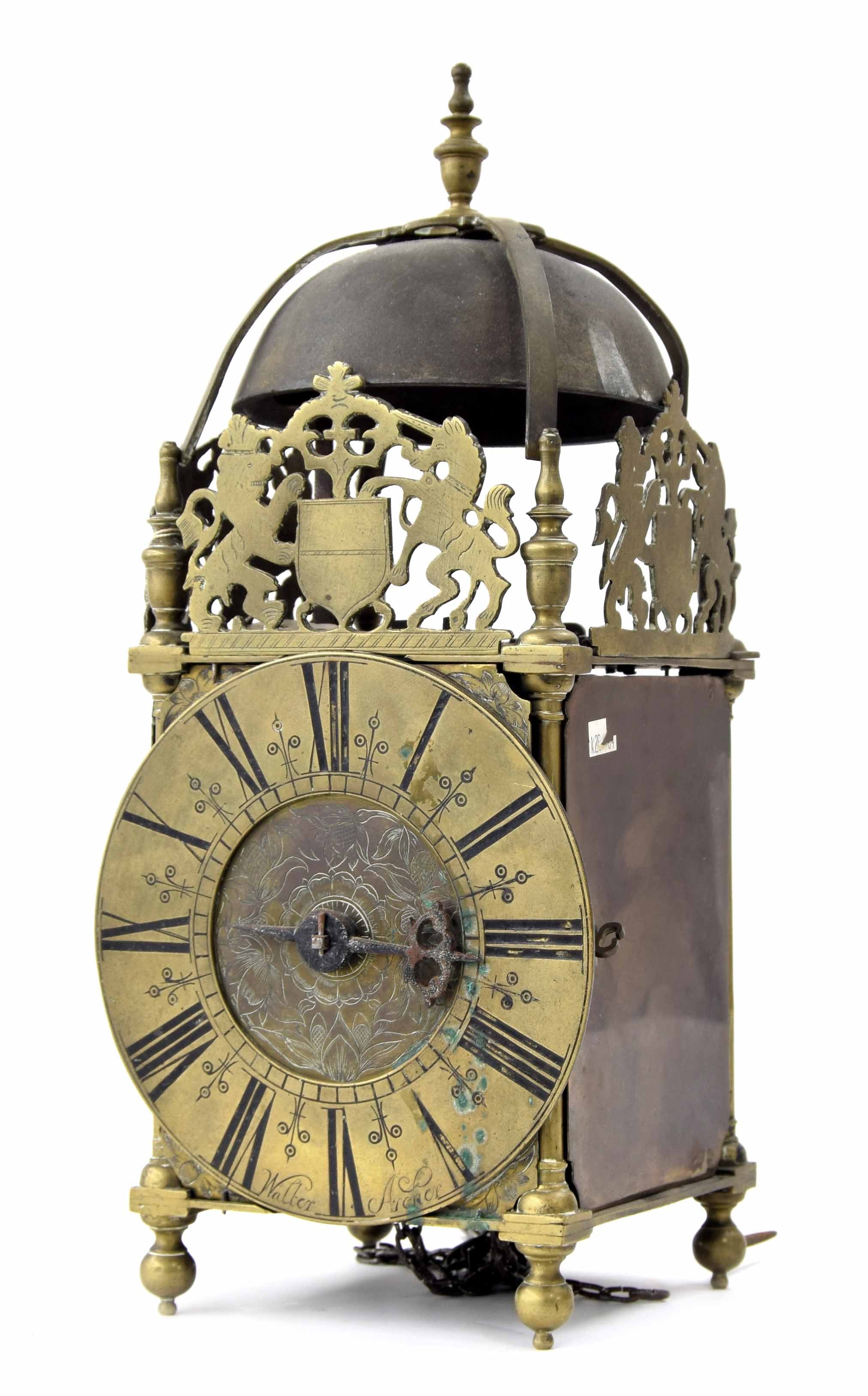 English antique brass hook and spike lantern clock, the 6.5" chapter ...