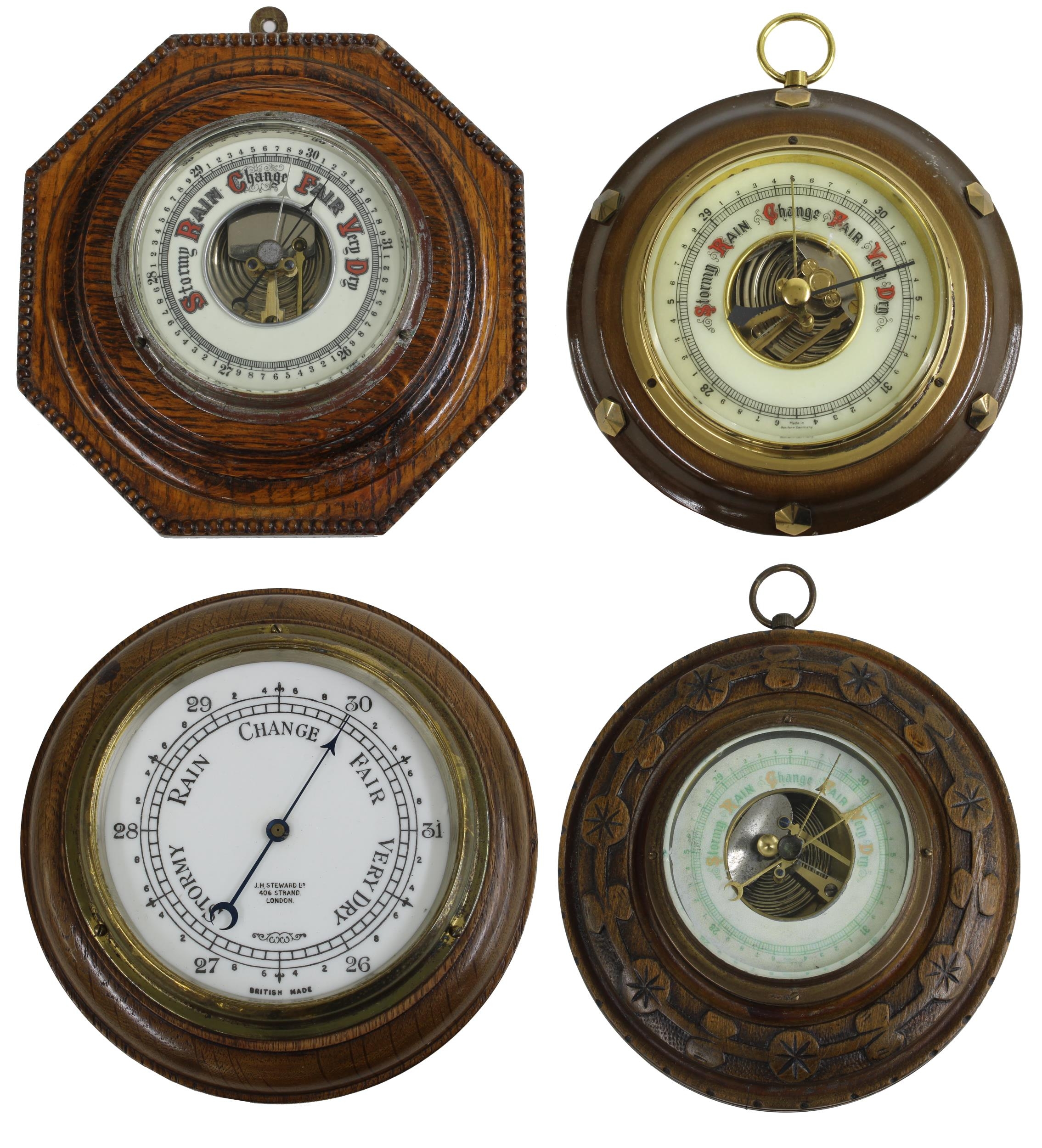 Small aneroid wall barometer, the 4.5" white dial signed J.H. Steward ...