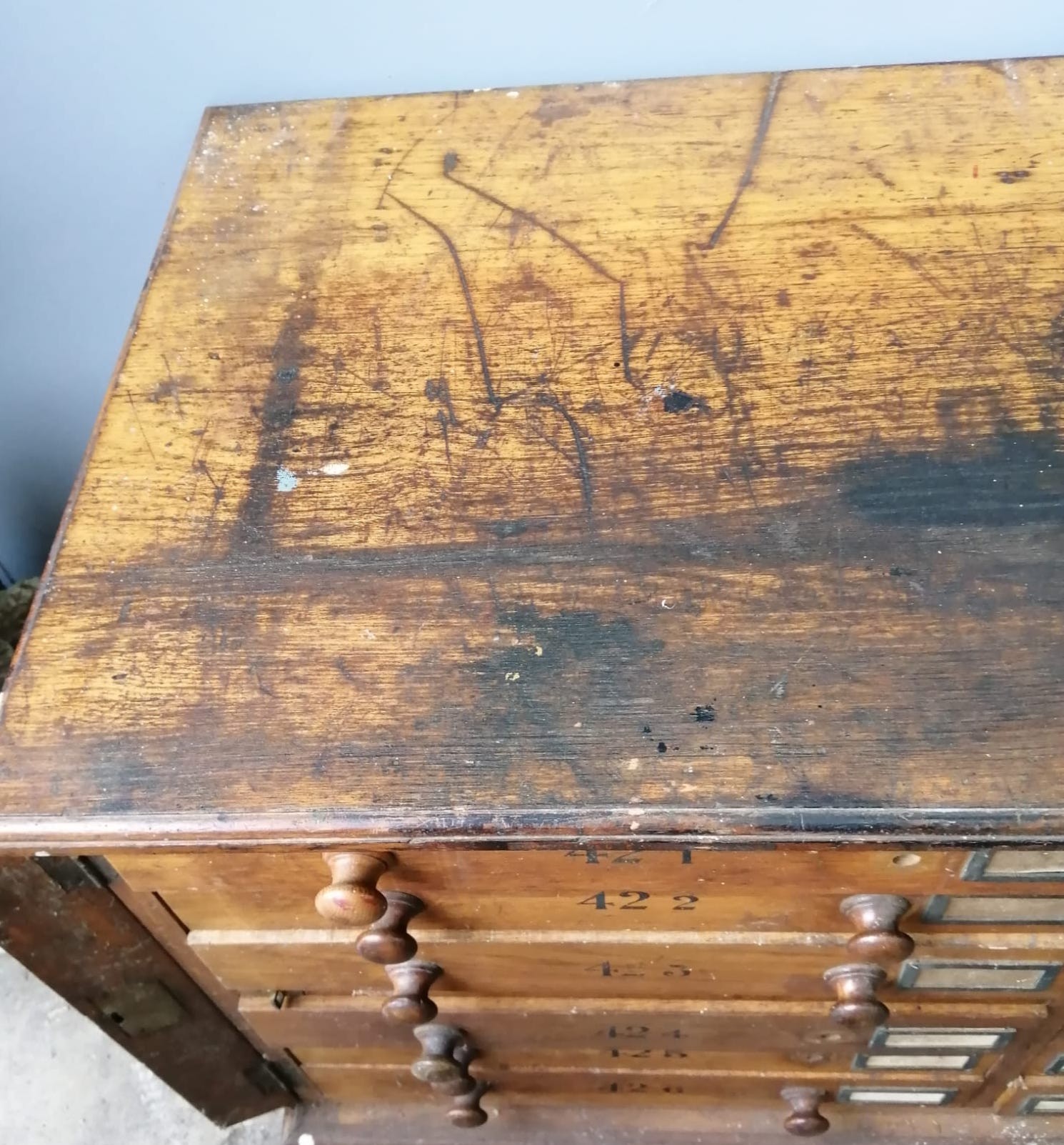 A large Victorian oak geological specimen cabinet, fitted 18 drawers ...