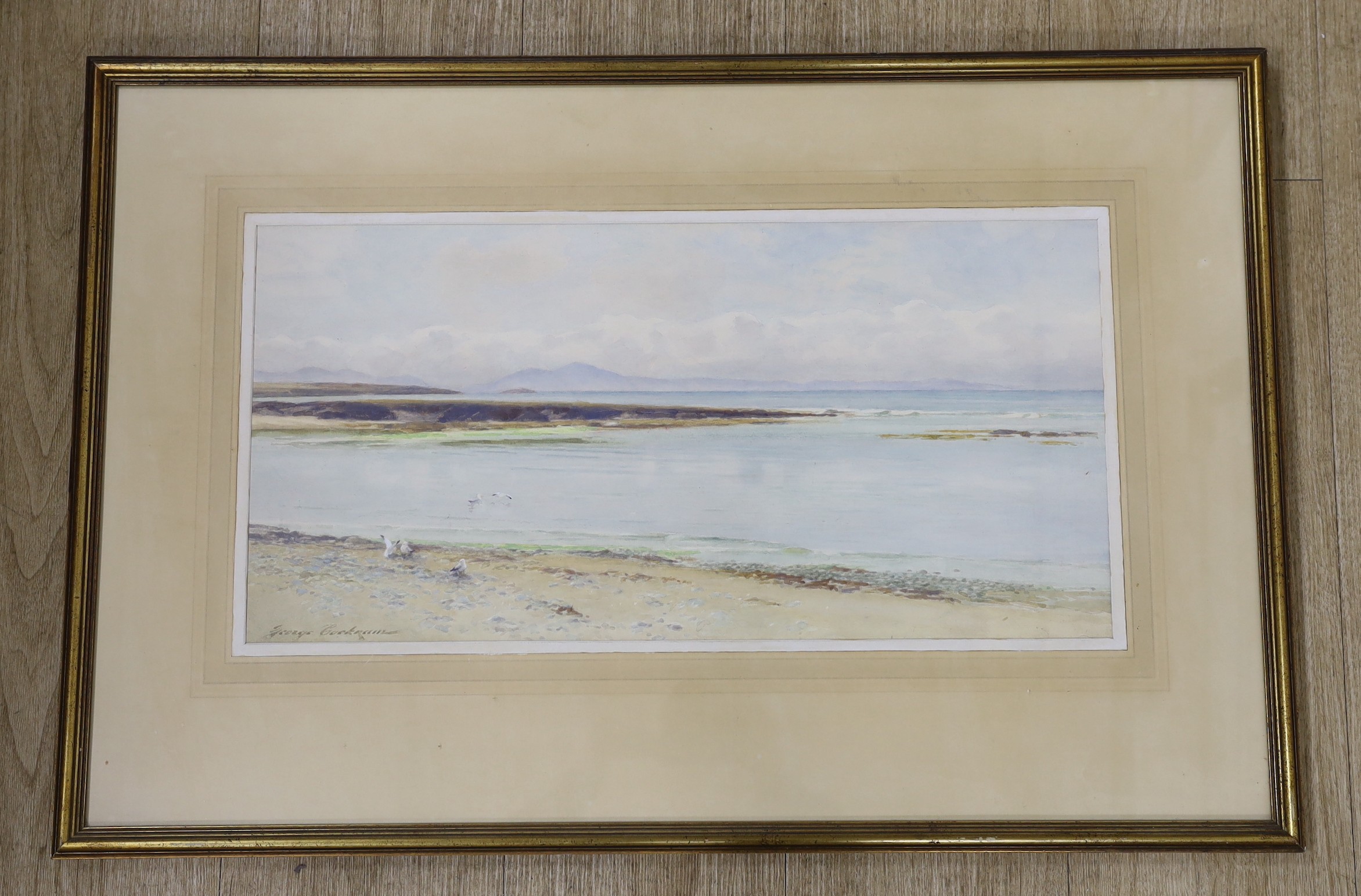 George Cockram (1861-1950), watercolour, Coastal landscape with gulls ...