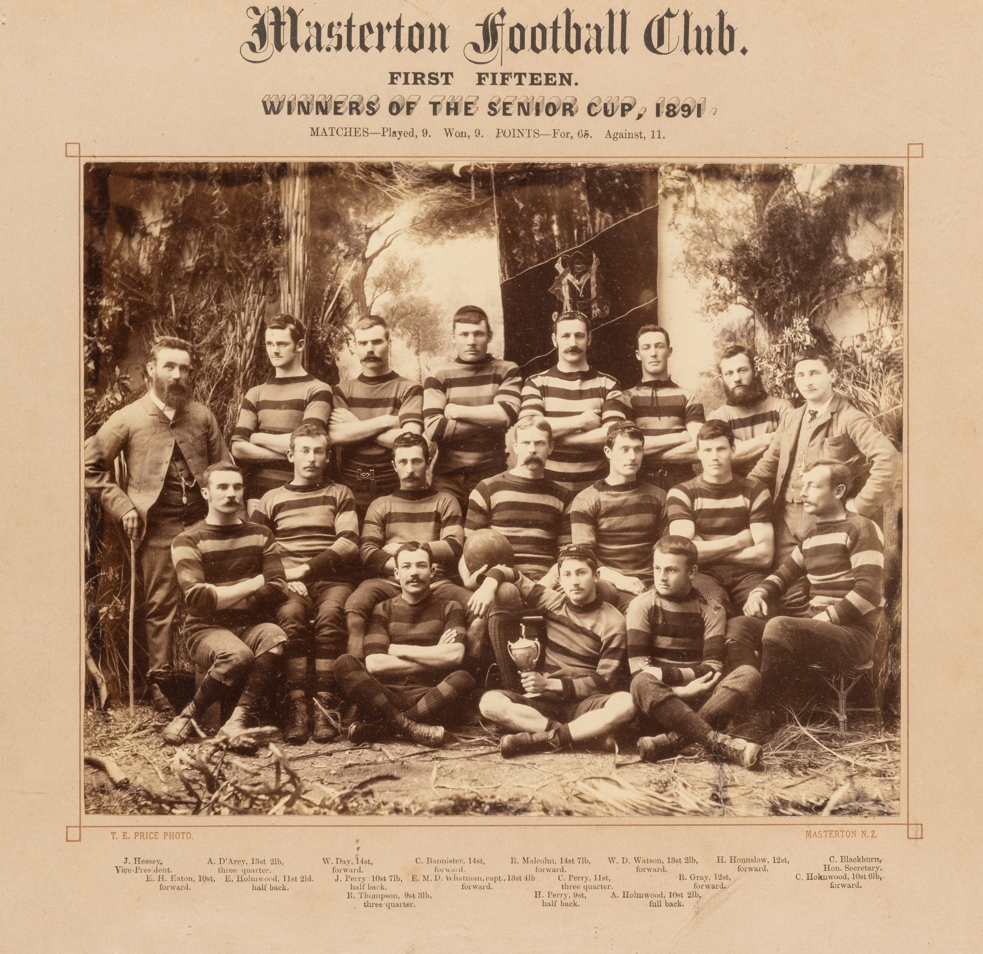 Period photograph of New Zealand's Masterton Rugby Football Club 1st XV ...