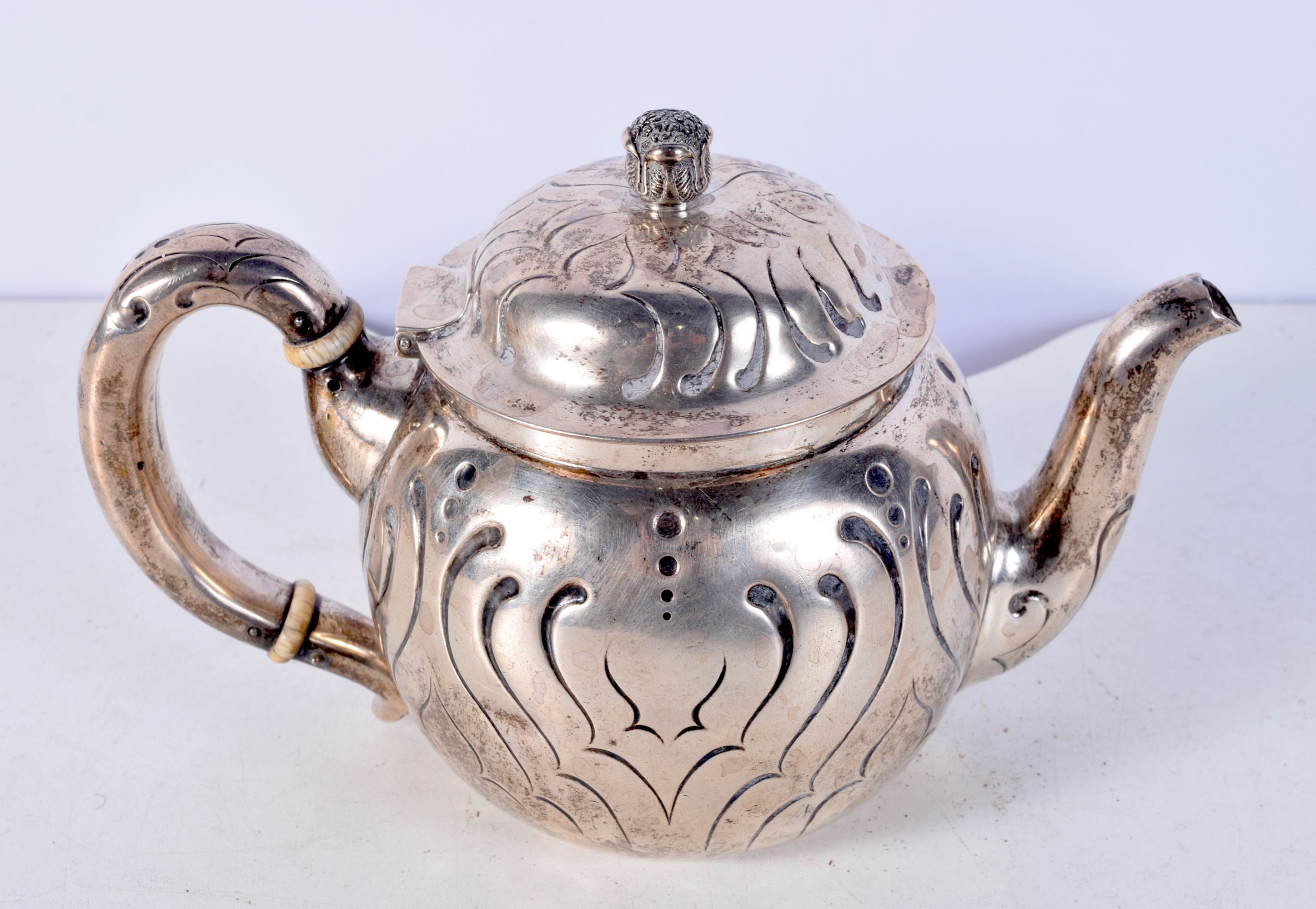 AN EARLY 20TH CENTURY TIFFANY & CO SILVER AND IVORY TEAPOT. 343 grams ...