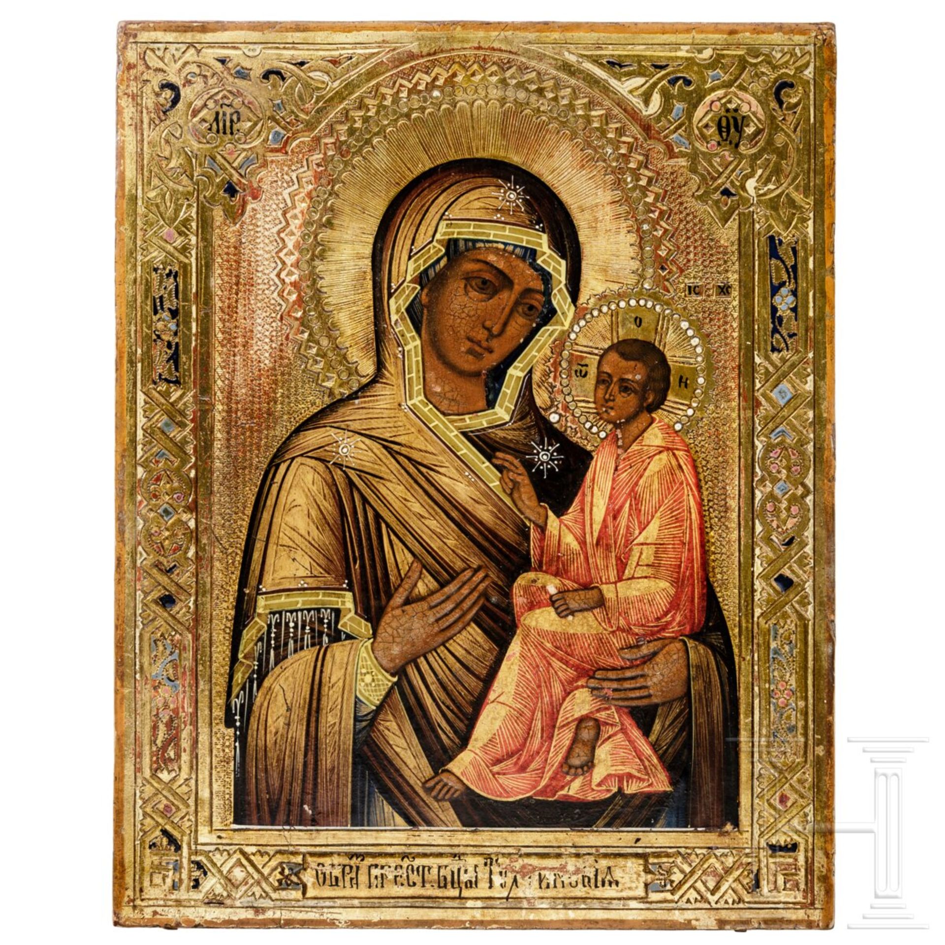 Ikone mit der Gottesmutter von Tichwin (Tichwinskaja), Russland, um ...