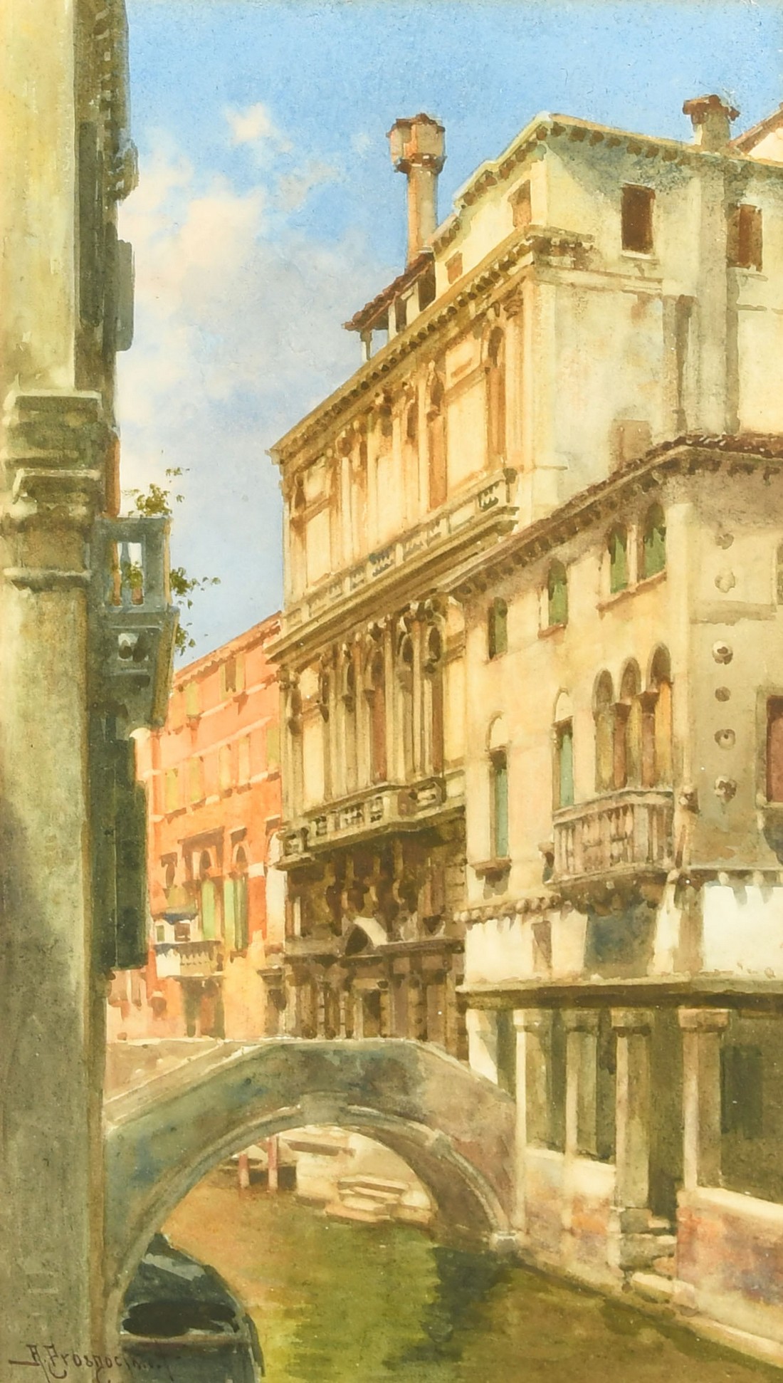 Alberto Prosdocimi (1852-1925) Italian, a view of a bridge over a ...