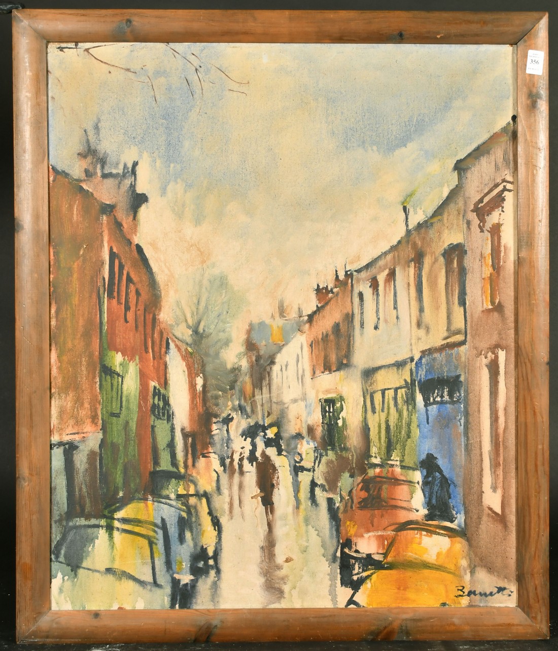 Leonard Kenneth Bennetts, A street scene on a rainy day, with another ...