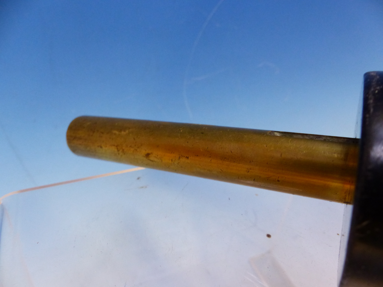 A GLAZED STAINED WOOD TABLE TOP DISPLAY CASE, A CASED CONDUCTORS BATON ...