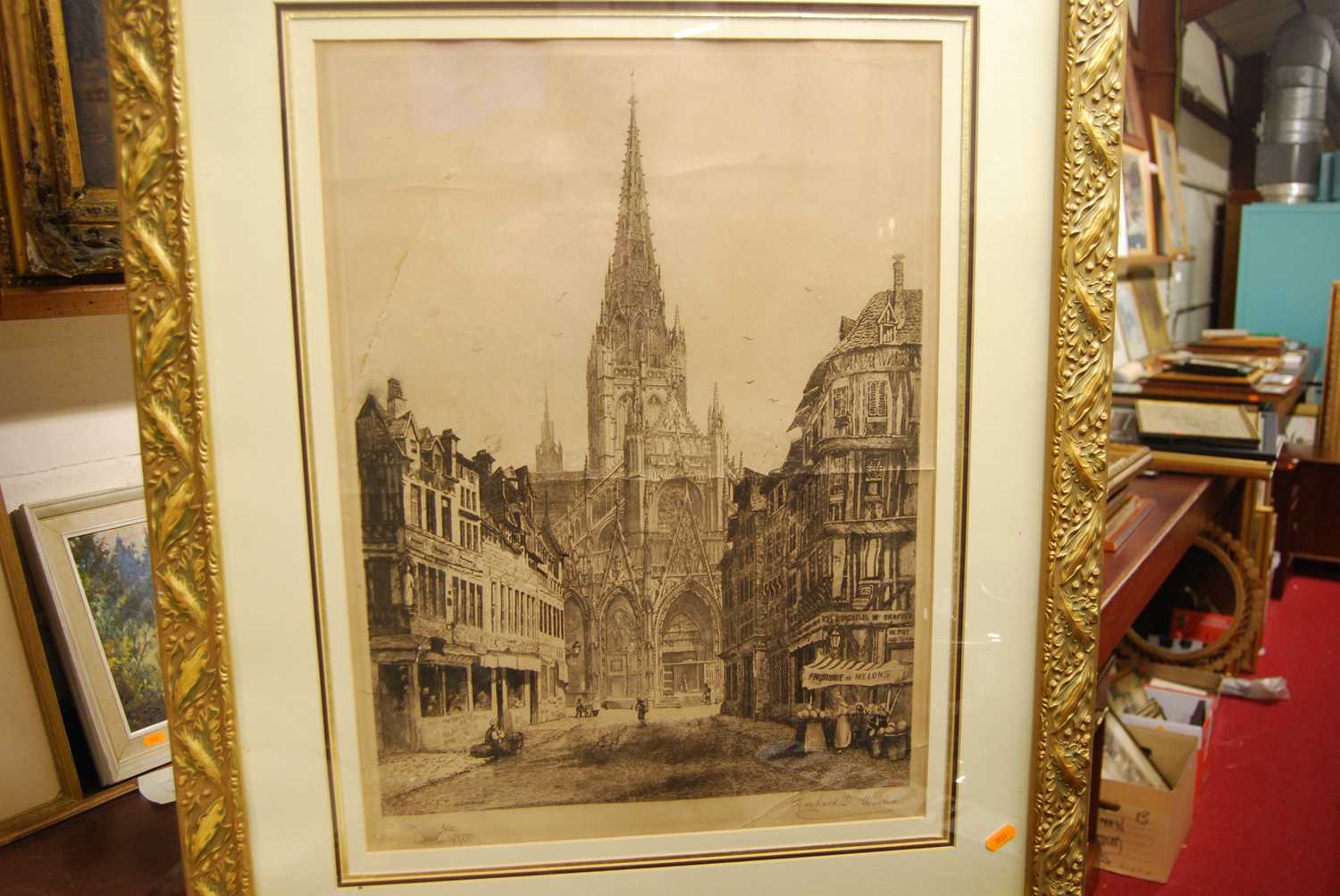 Richard D Winter - pair cathedral studies, etchings, each signed in ...
