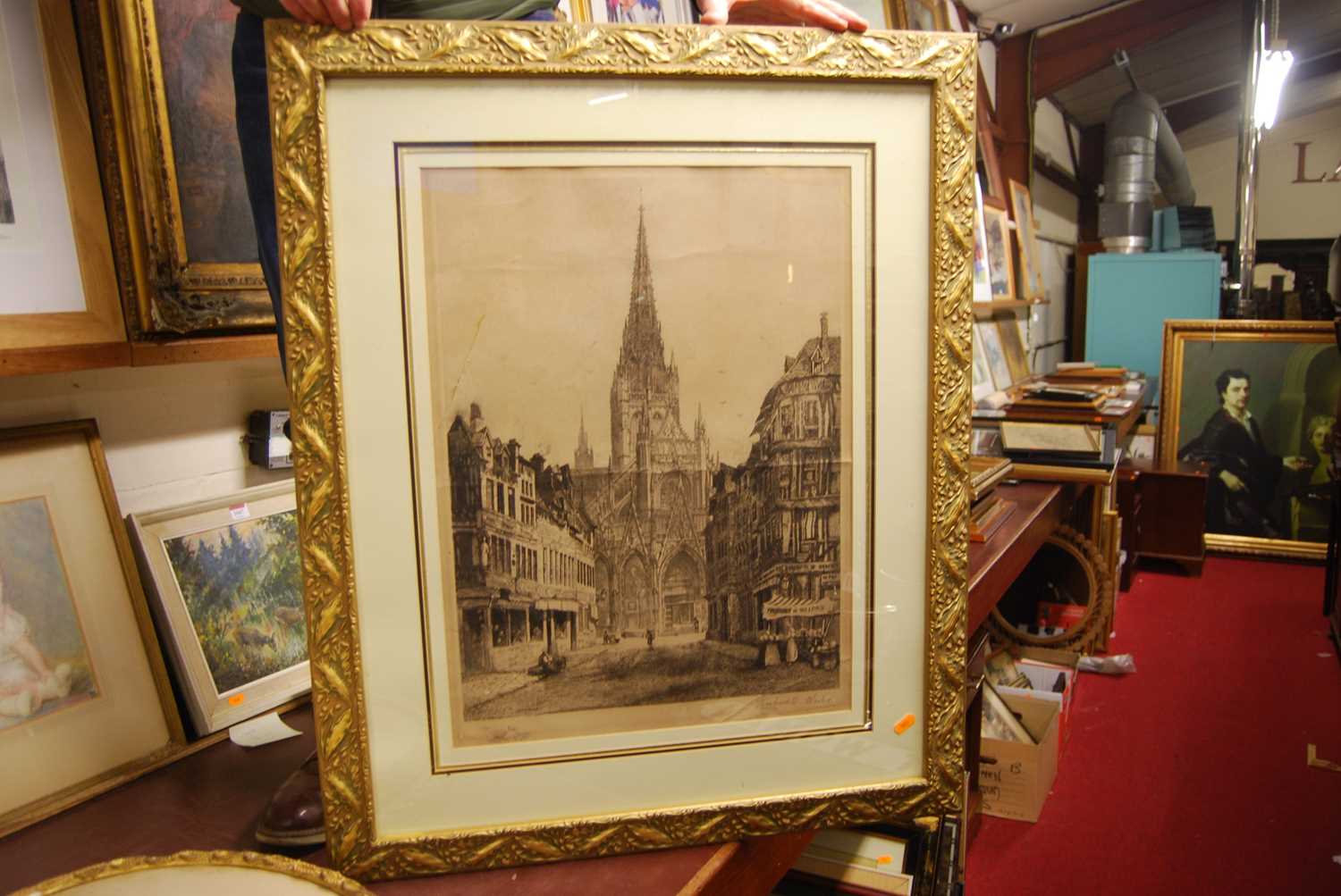 Richard D Winter - pair cathedral studies, etchings, each signed in ...