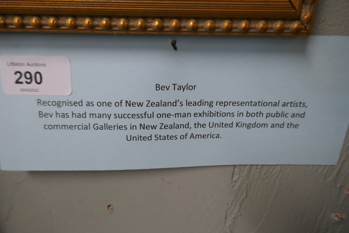 Bev Taylor: "Dark Brahma Bantam cock" Oil on Canvas. Inscribed verso ...