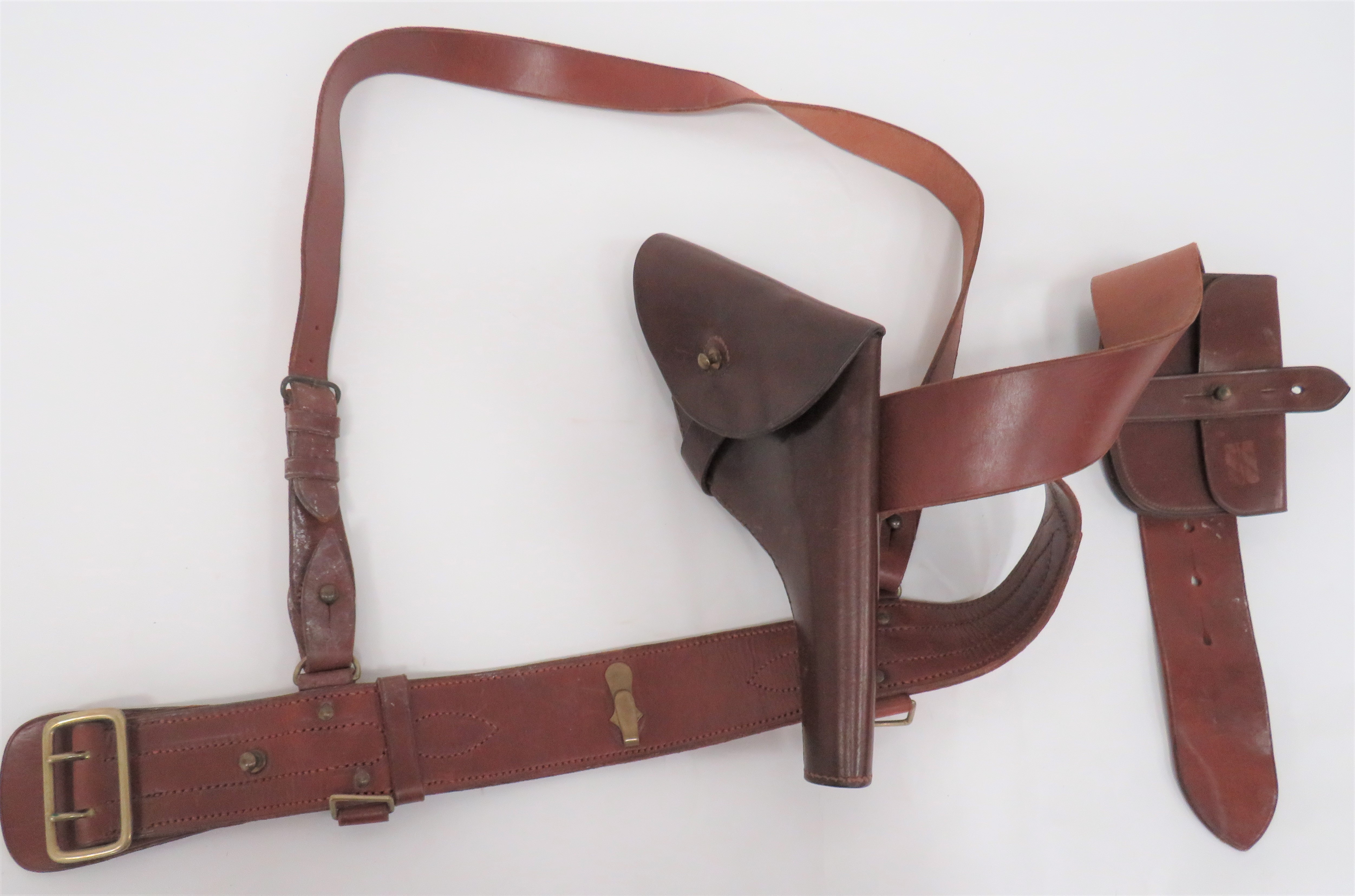WW2 Period Officer's Sam Browne Belt and Holster & Ammo Pouch brown ...