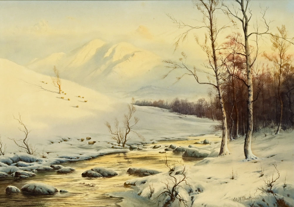 Edward H Thompson (1879-1949), a snowbound River Greta landscape near ...