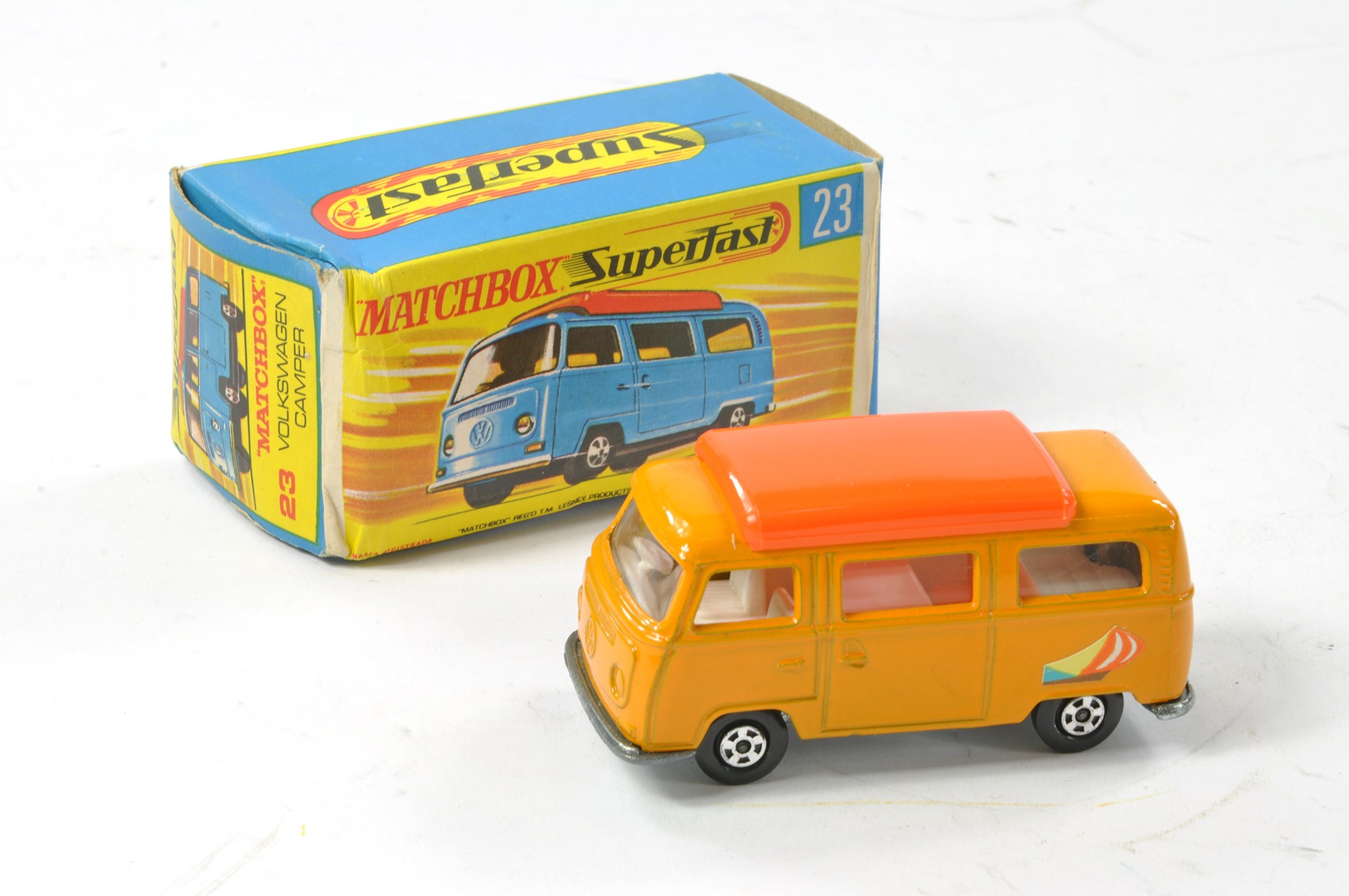 Matchbox Superfast No. 23a Volkswagen Camper. Orange with sailboat ...
