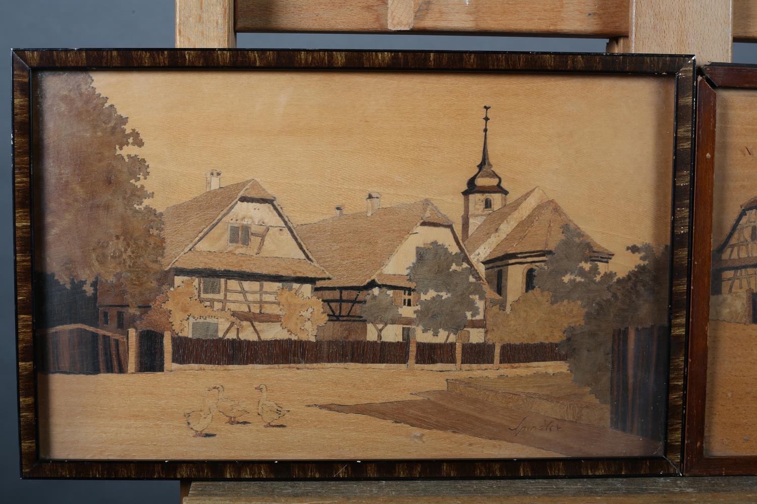 CHARLES SPINDLER (French 1865-1938), Gambsheim, marquetry panels, a ...