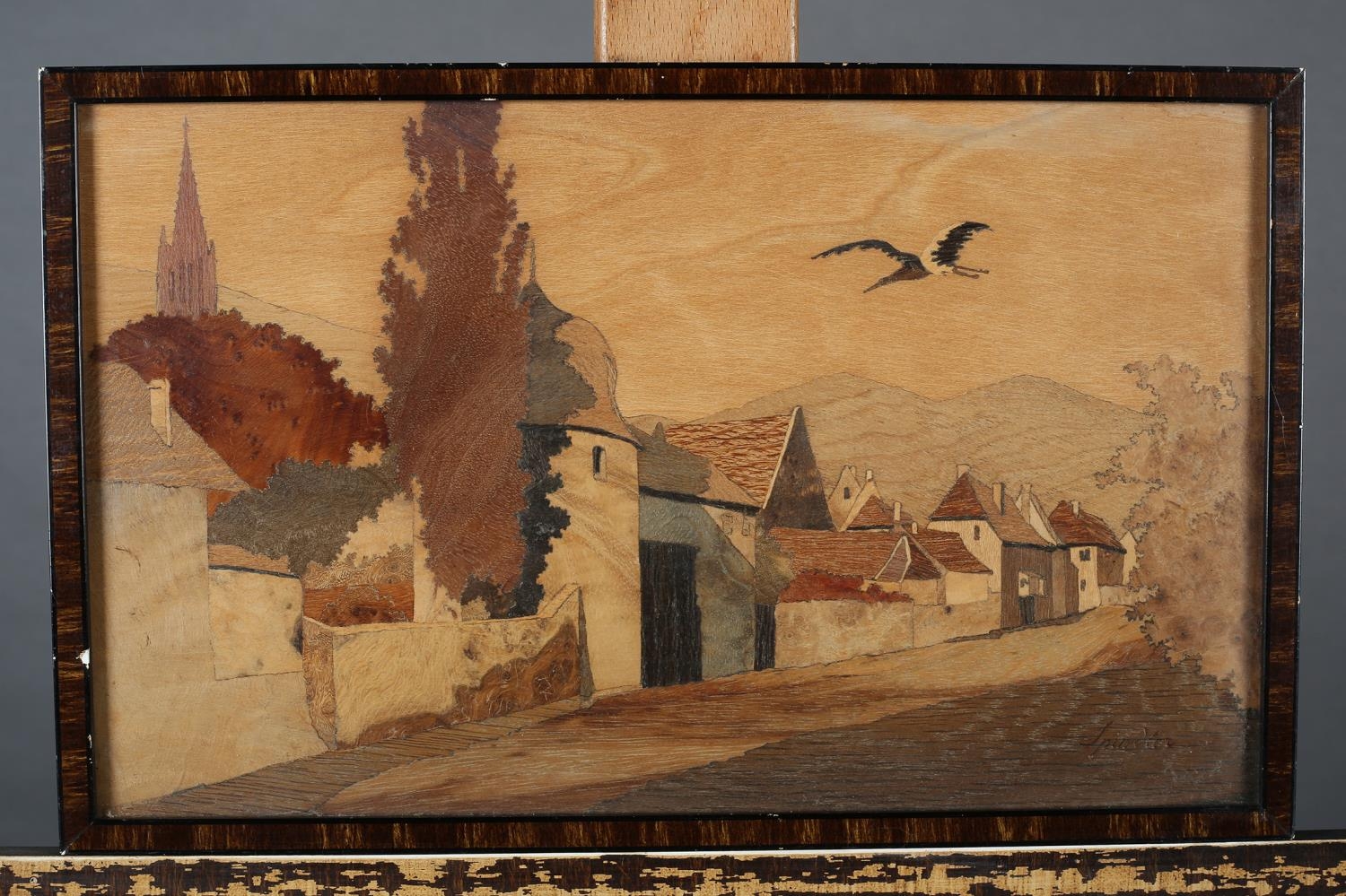 CHARLES SPINDLER (French 1865-1938), In Provence and Thann, marquetry ...