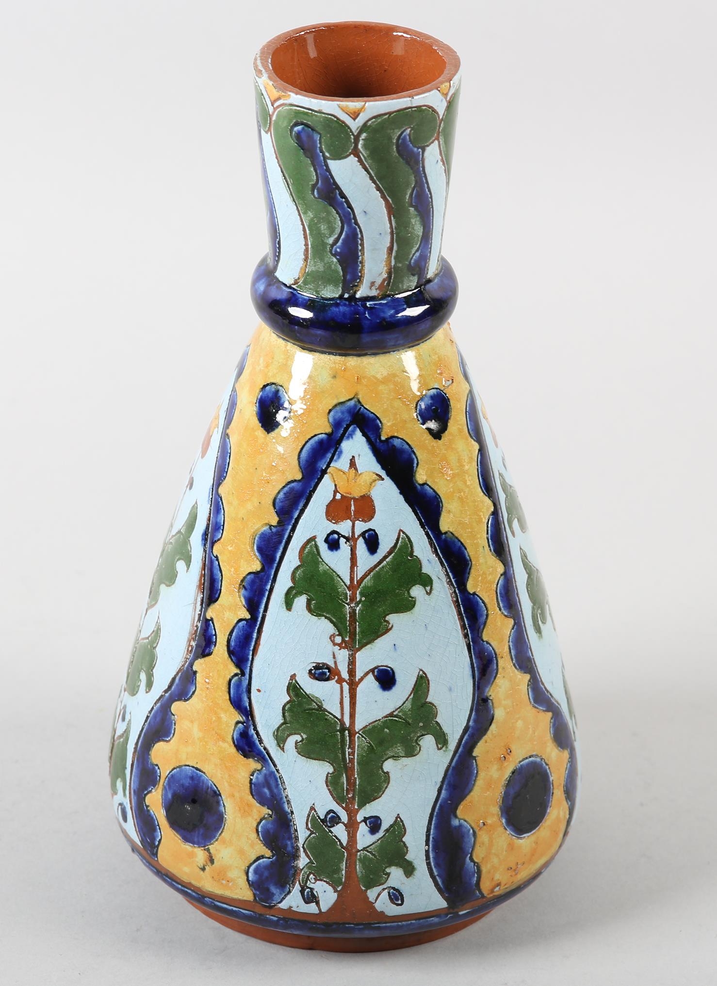 A CARLO MANZONI EARTHENWARE VASE OF CARAFE FORM WITH KNOPPED NECK ...