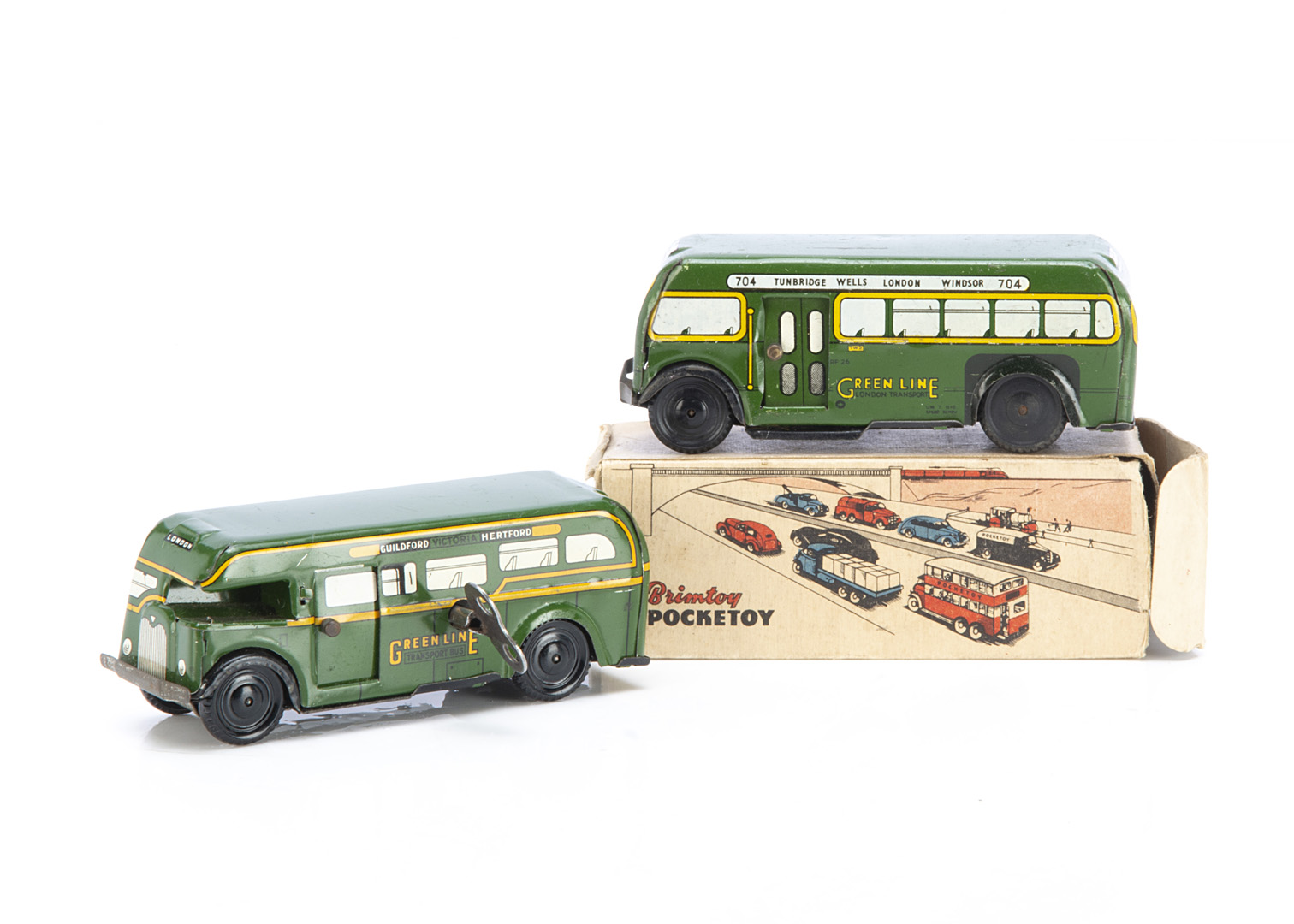 Pair of Wells Brimtoy Pocketoy 507 Tinplate London Transport Greenline ...