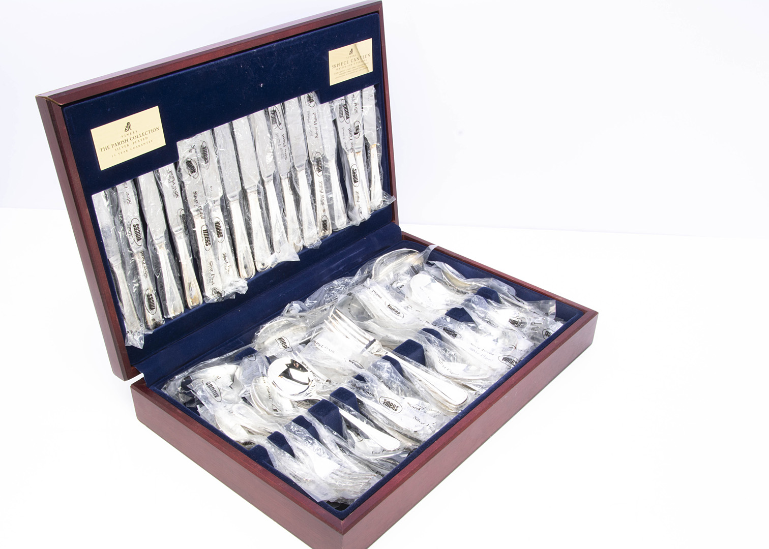 A modern canteen of silver plated cutlery by Viners, bead pattern in ...