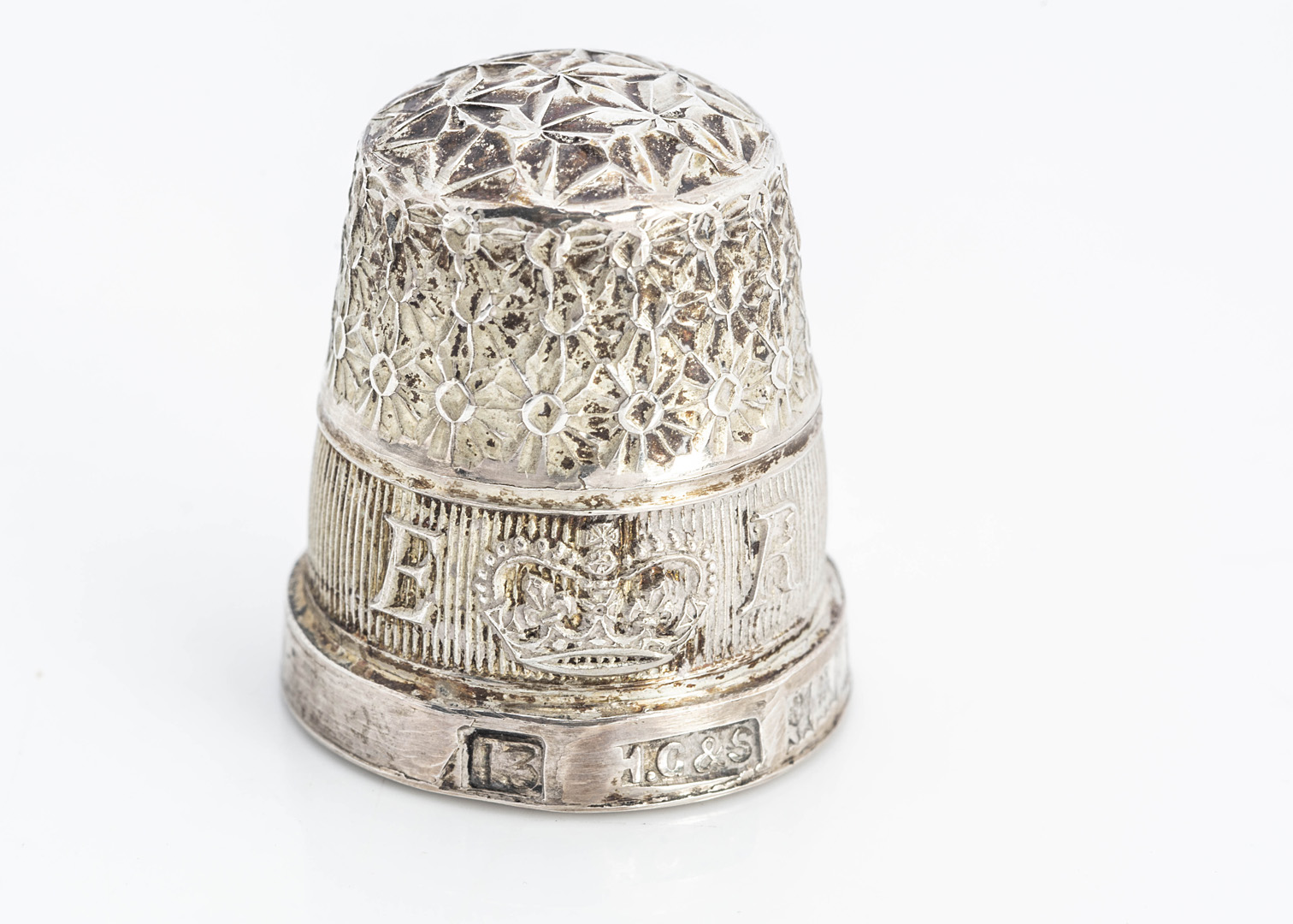 A 1953 Coronation commemorative silver thimble, size 13, boxed