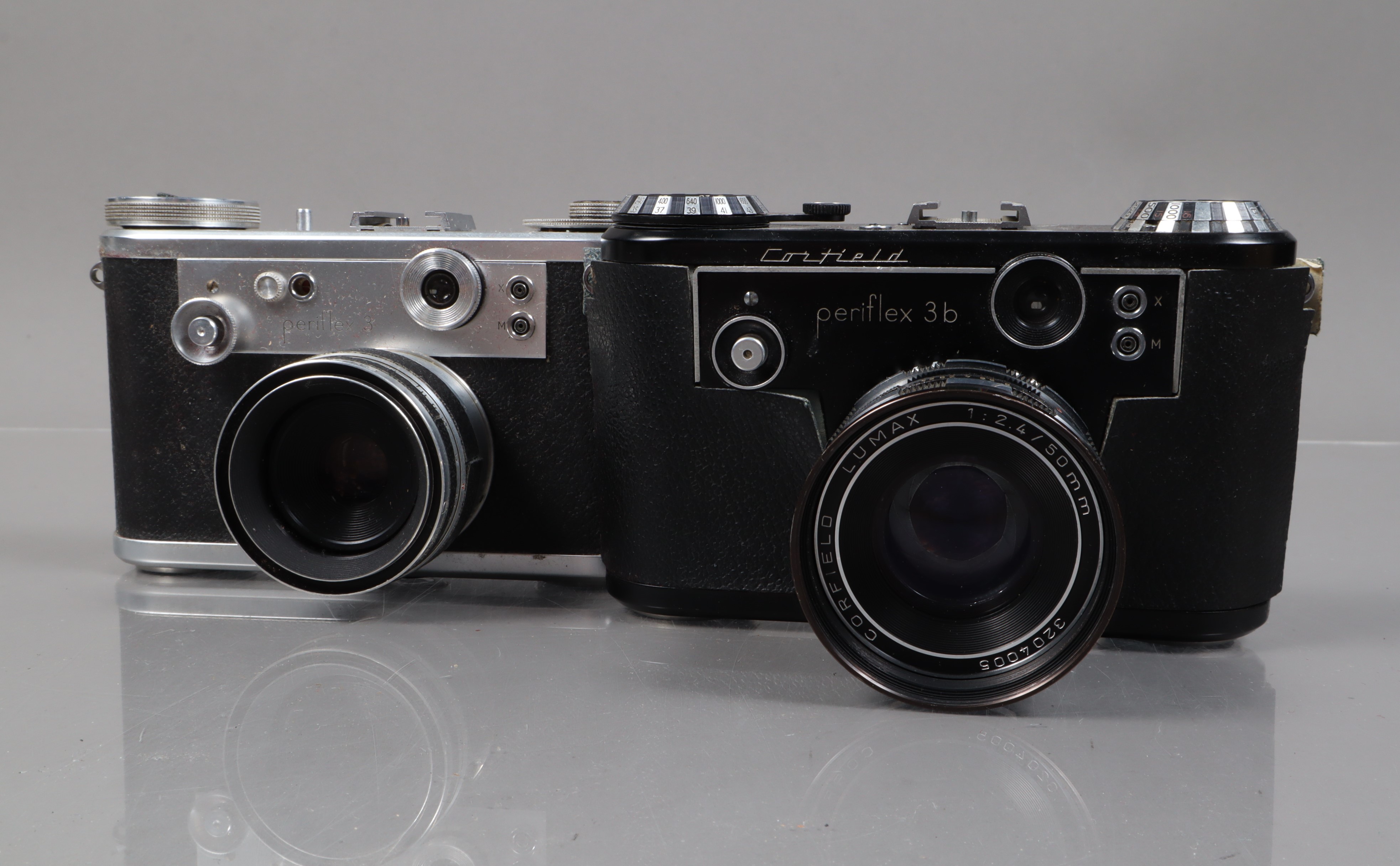 Two Corfield Periflex Cameras, a Periflex 3, shutter not working, body ...