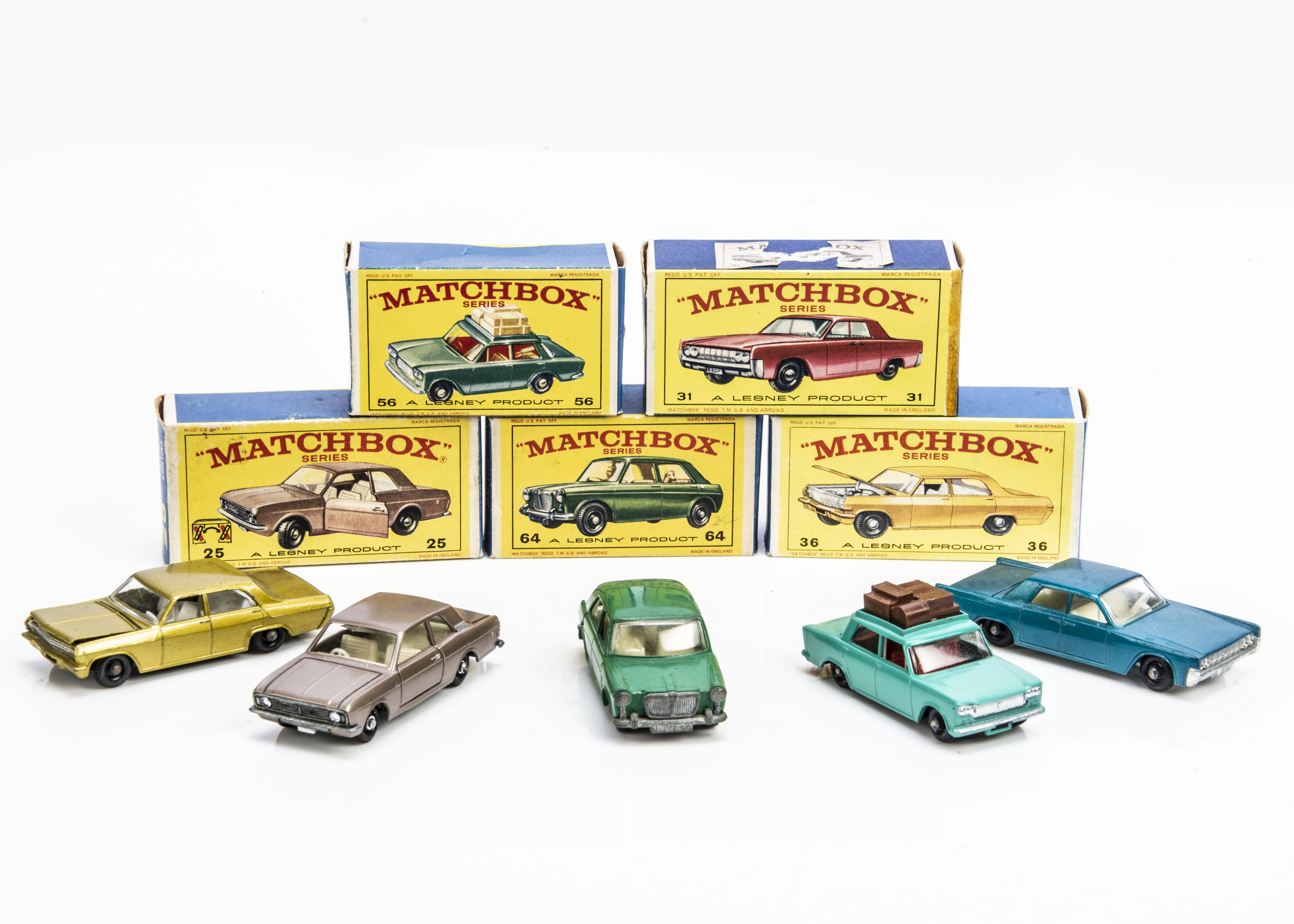 Matchbox Lesney 1-75 Series Cars, 56b Fiat 1500, 31c Lincoln ...