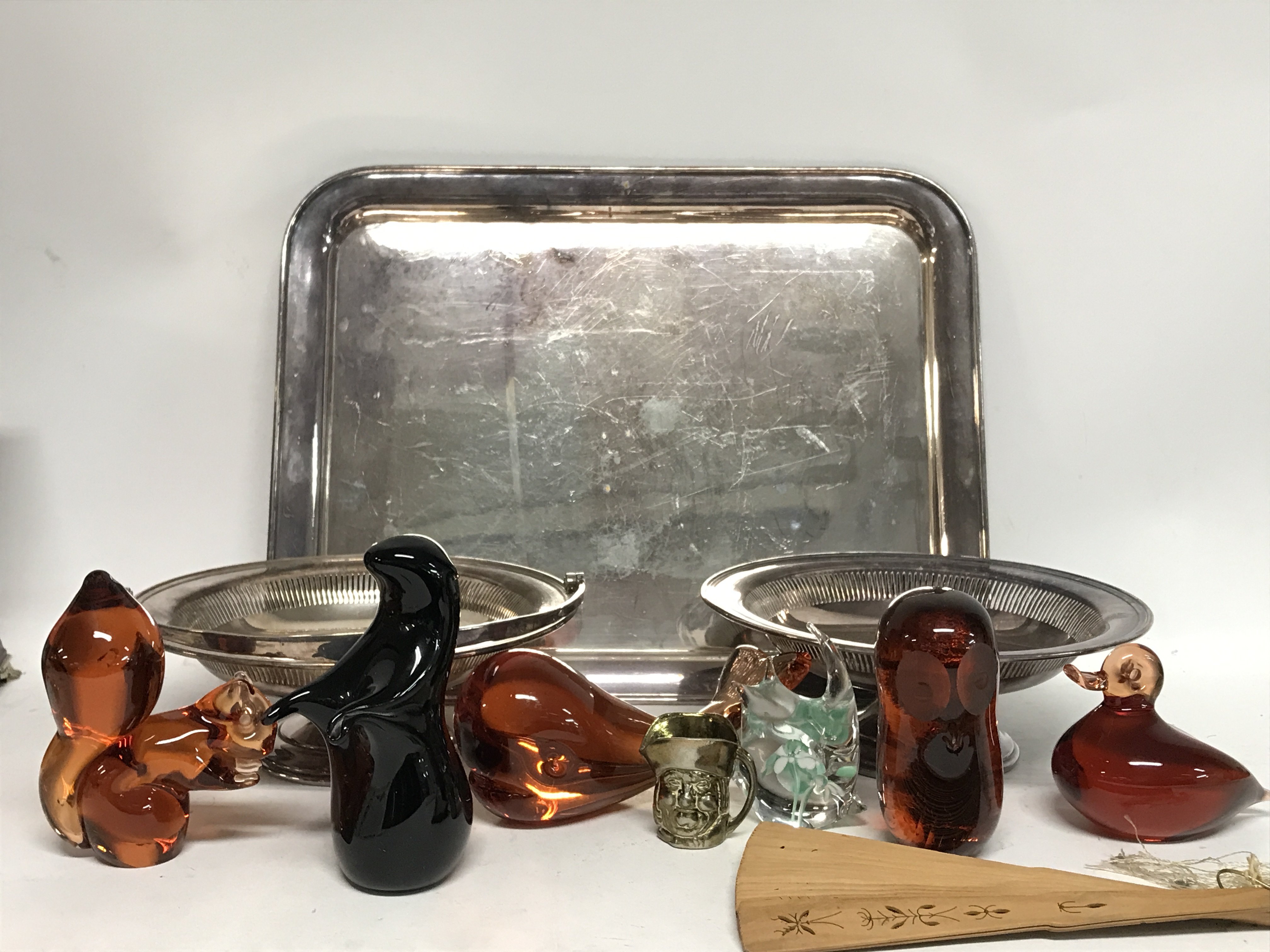 Various items including glass ornaments & Mappin & Webb's dishes