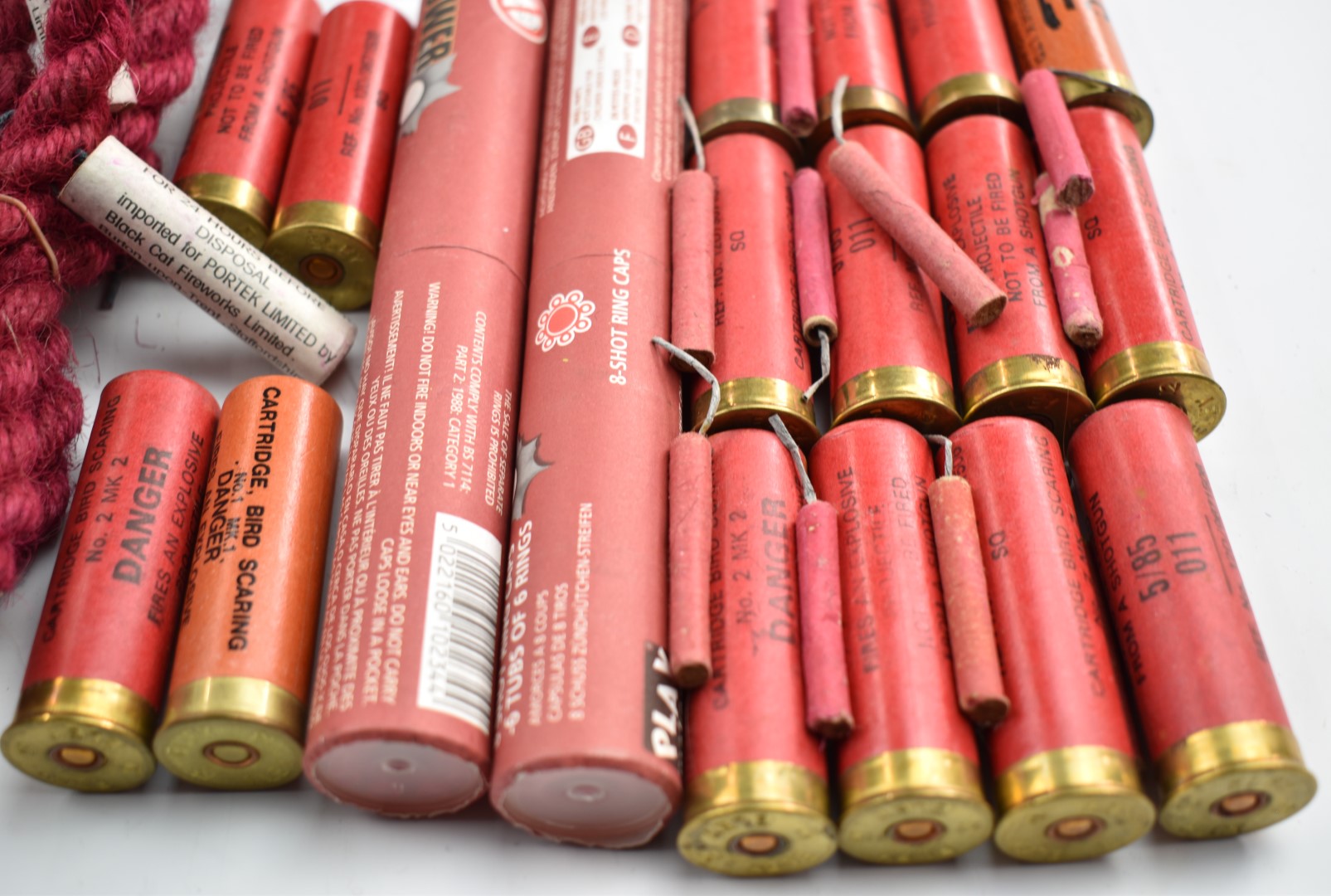 A collection bird scaring cartridges and banger ropes including Eley ...