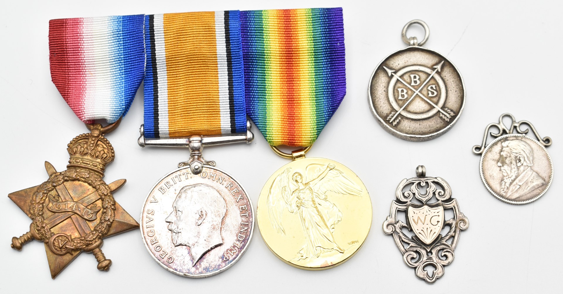 British Army WW1 medal trio comprising 1914/1915 Star and War Medal ...