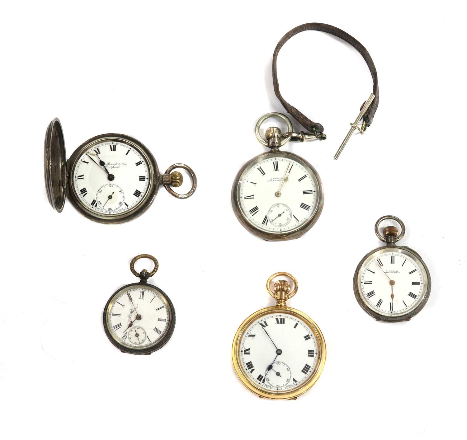 A small collection of pocket and fob watches, comprising a rolled gold ...