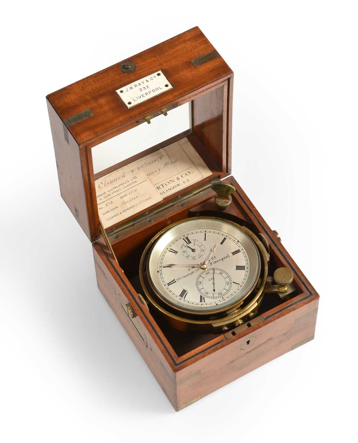 A Mahogany Two Day Marine Chronometer, signed J.W.Ray & Co, 25 Cunliffe ...