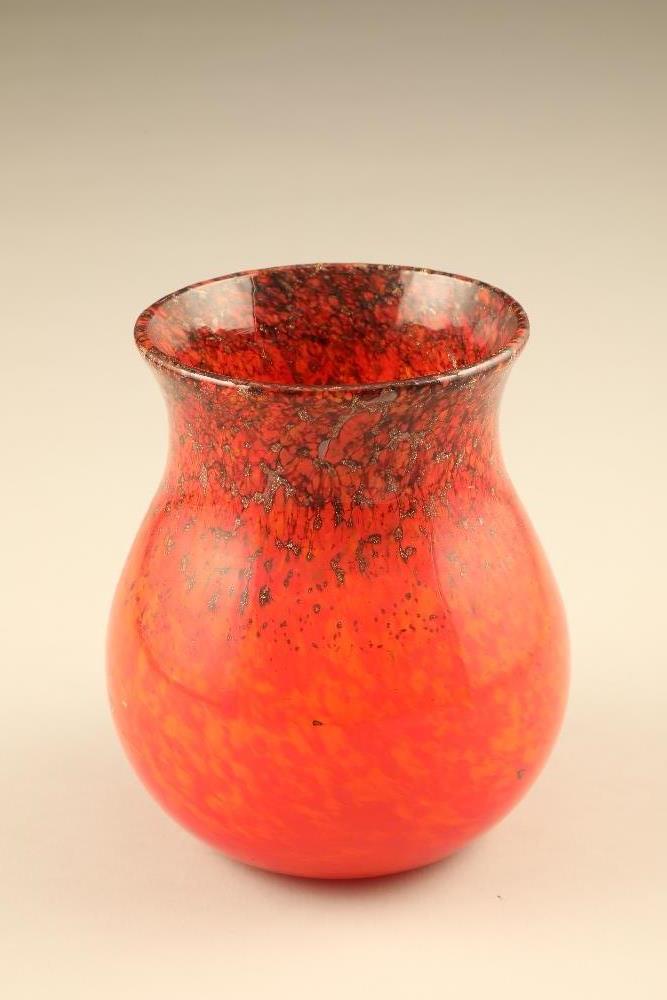 Scottish vasart glass vase, orange/red with grey swirls and gold ...