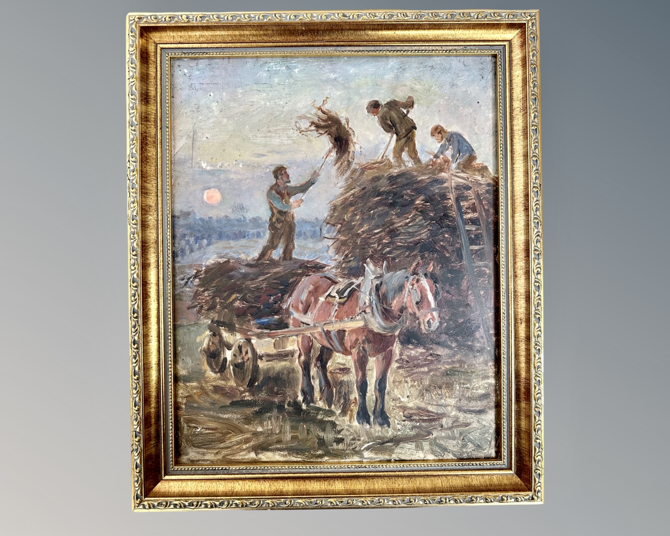 Ralph Hedley (1848 - 1913) : Building a Haystack, oil on panel, 41 cm x ...