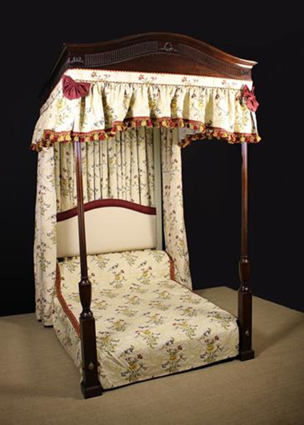 A Mahogany Reproduction Hepplewhite Style Four Poster Bed. The moulded ...