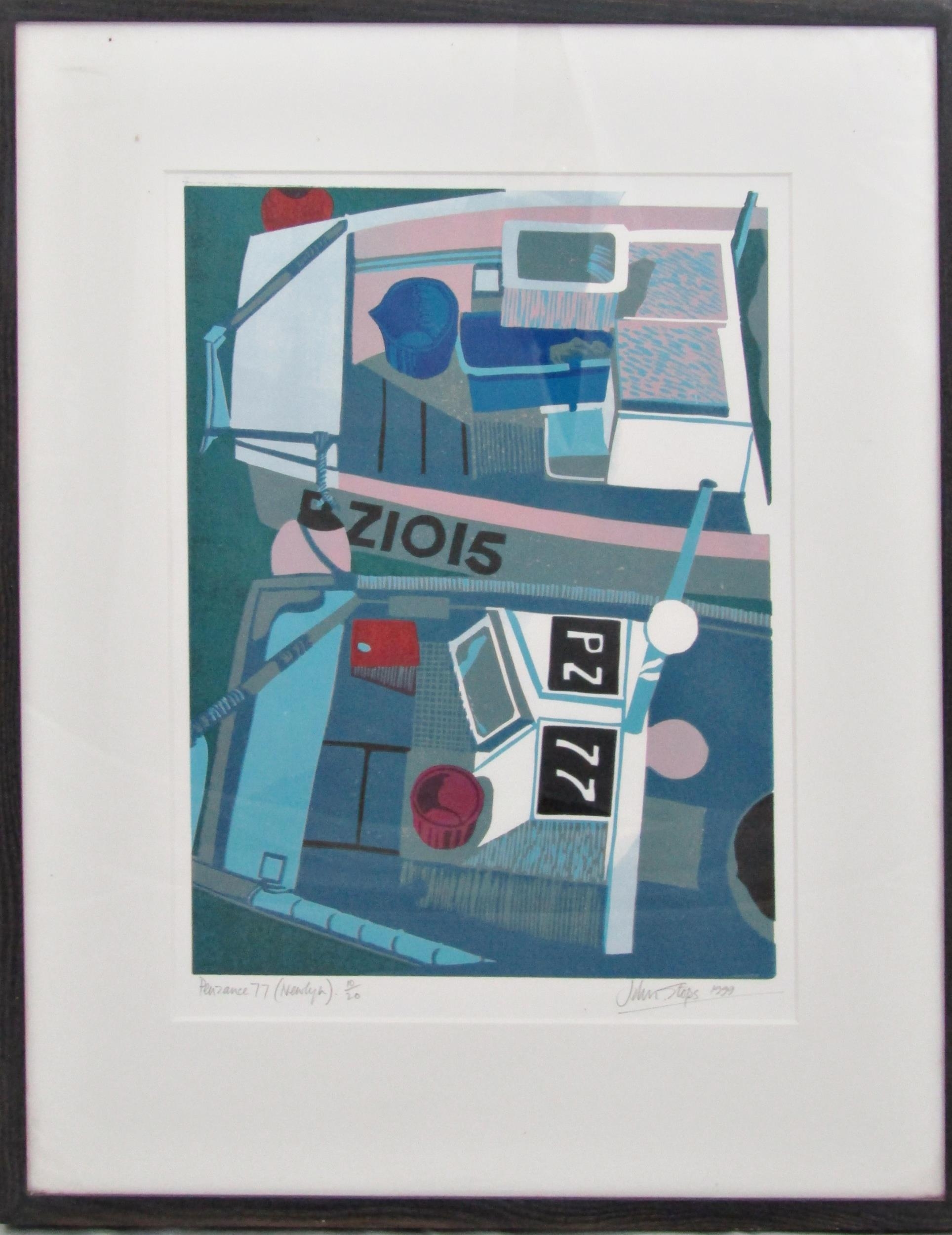 JOHN STOPS (1925-2002)'PENZANCE 77 (NEWLYN)lithograph in colours ...