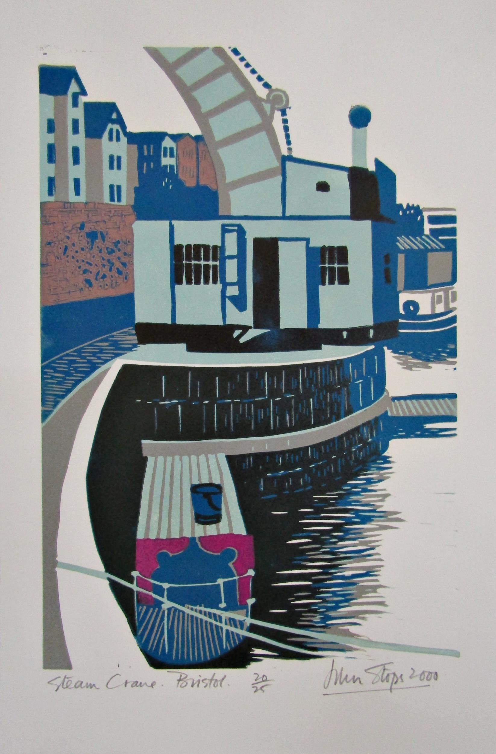 JOHN STOPS (1925-2002)'STEAM CRANE, BRISTOL'lithograph in colours ...
