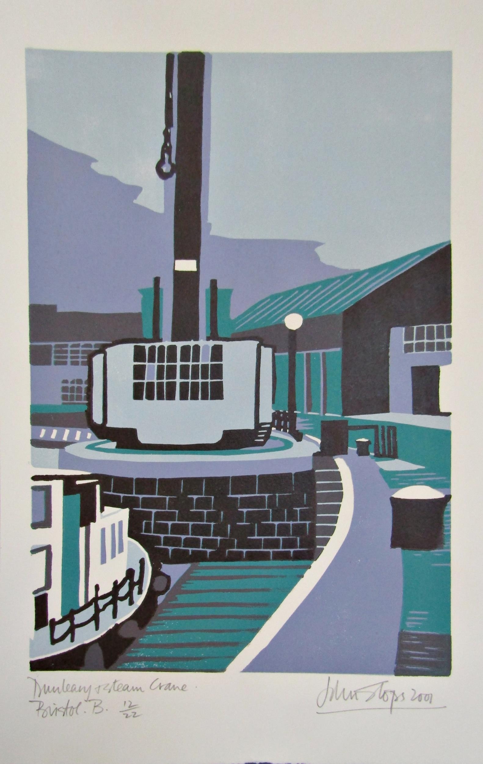JOHN STOPS (1925-2002)'DUNLEARY + STEAM CRANE, BRISTOL'lithograph in ...