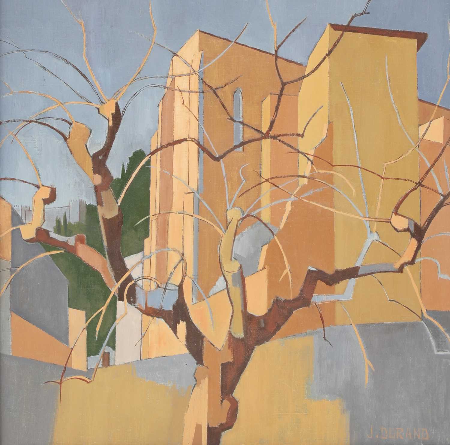 *Jean Durand (French, 1919-2000) View of a church and tree signed 'J ...