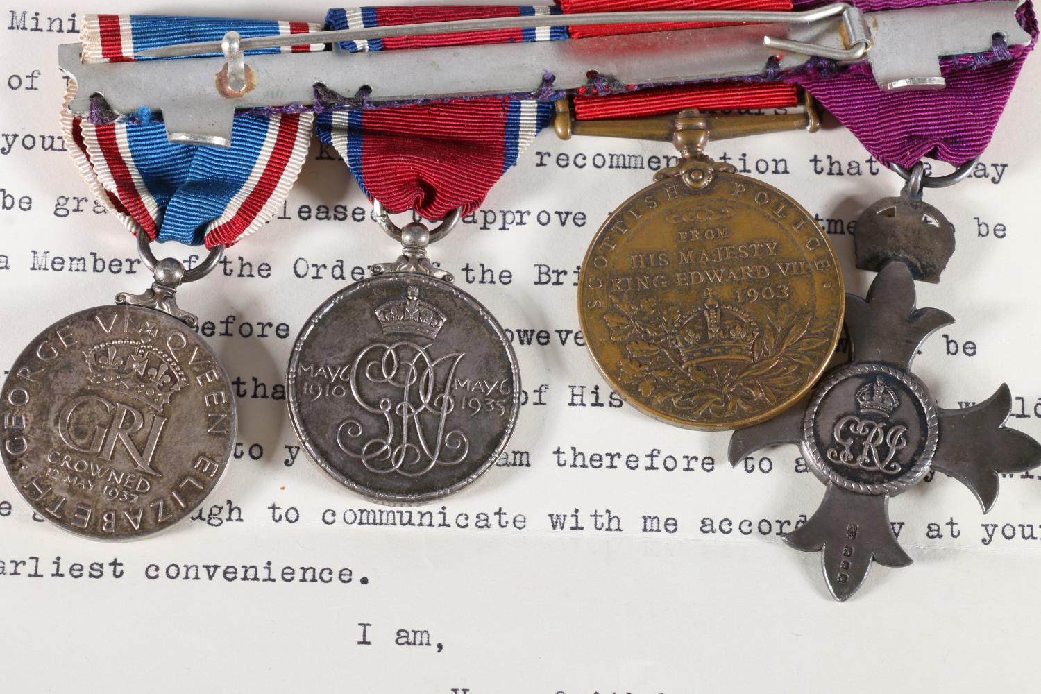 Medal group comprising MBE, Edward VII Scottish Police Visit to ...